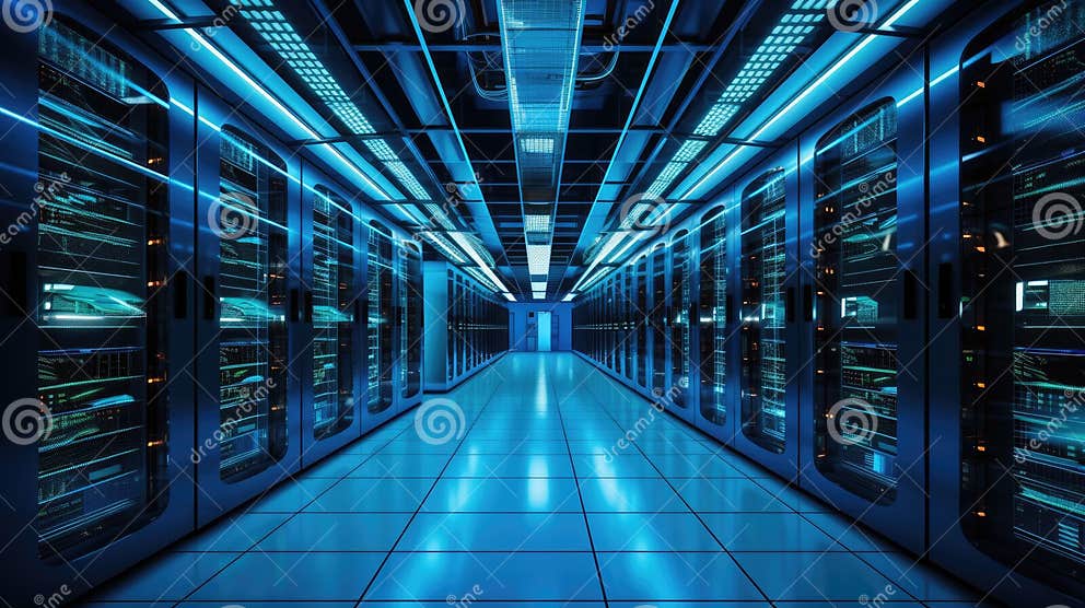 A Vast Warehouse Transformed into a Computer Networking Server Room Hub ...