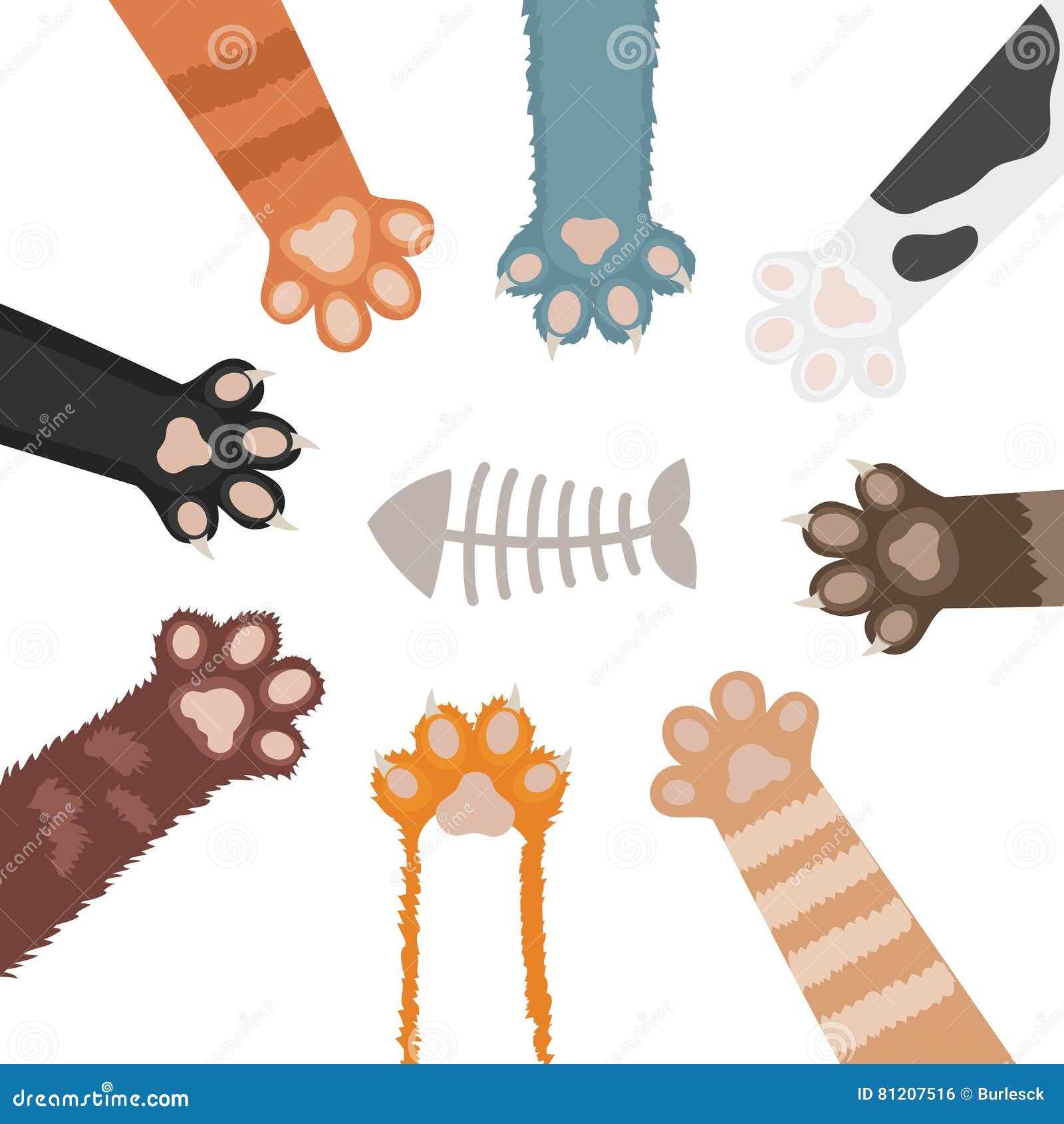 Vastgestelde Het Beeldverhaal Vectorillustratie Van De Kattenpoot ...