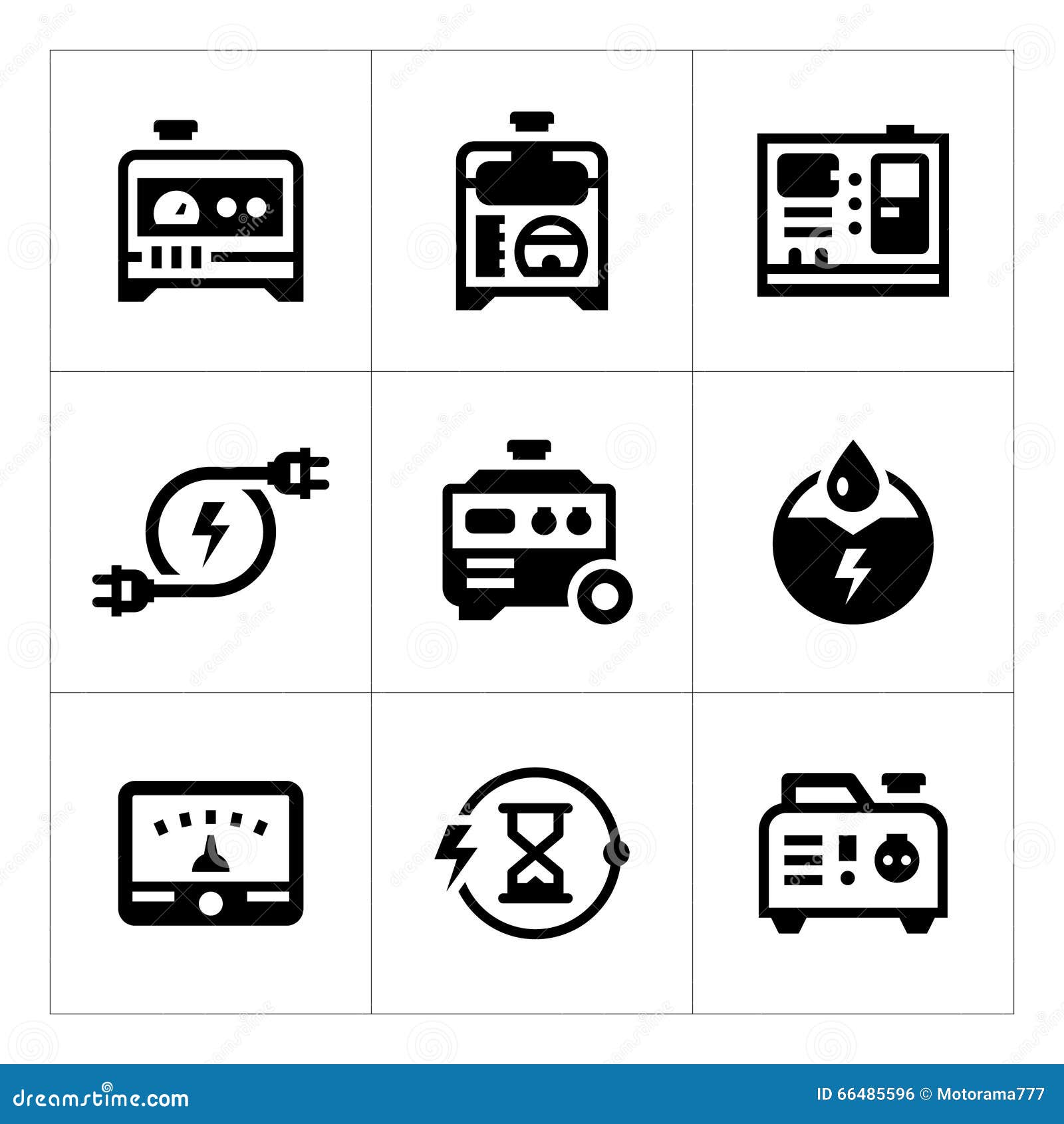 Vastgestelde Pictogrammen Van Elektrogenerator Vector Illustratie ...