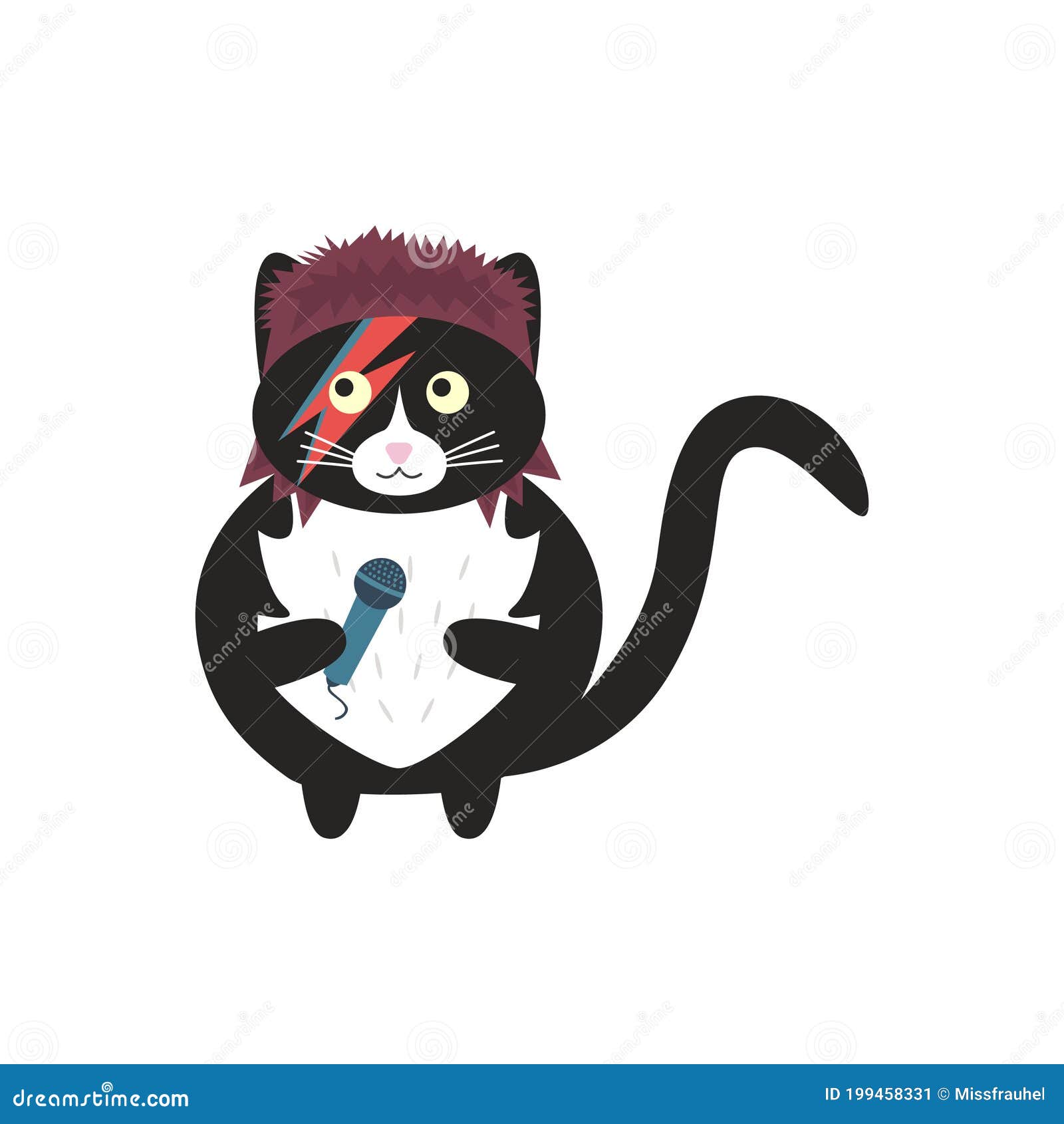 Ð¡ute Black Cat Singer with a Microphone. Let`s Dance. David Bowie Fan ...