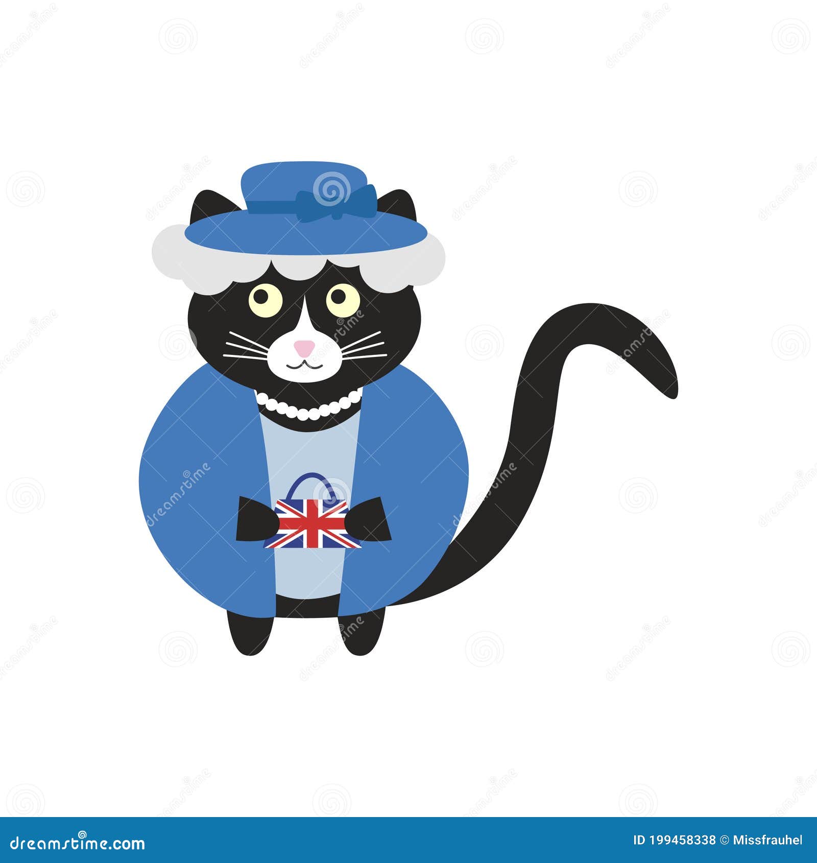 Cute Cat British Queen Elizabeth in a Blue Costume. Stock Vector ...