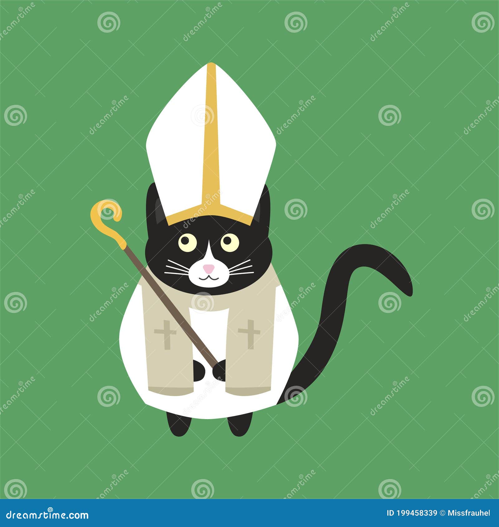 Pope Cat in a White Cassock and a White Hat with a Rod in His Paws ...