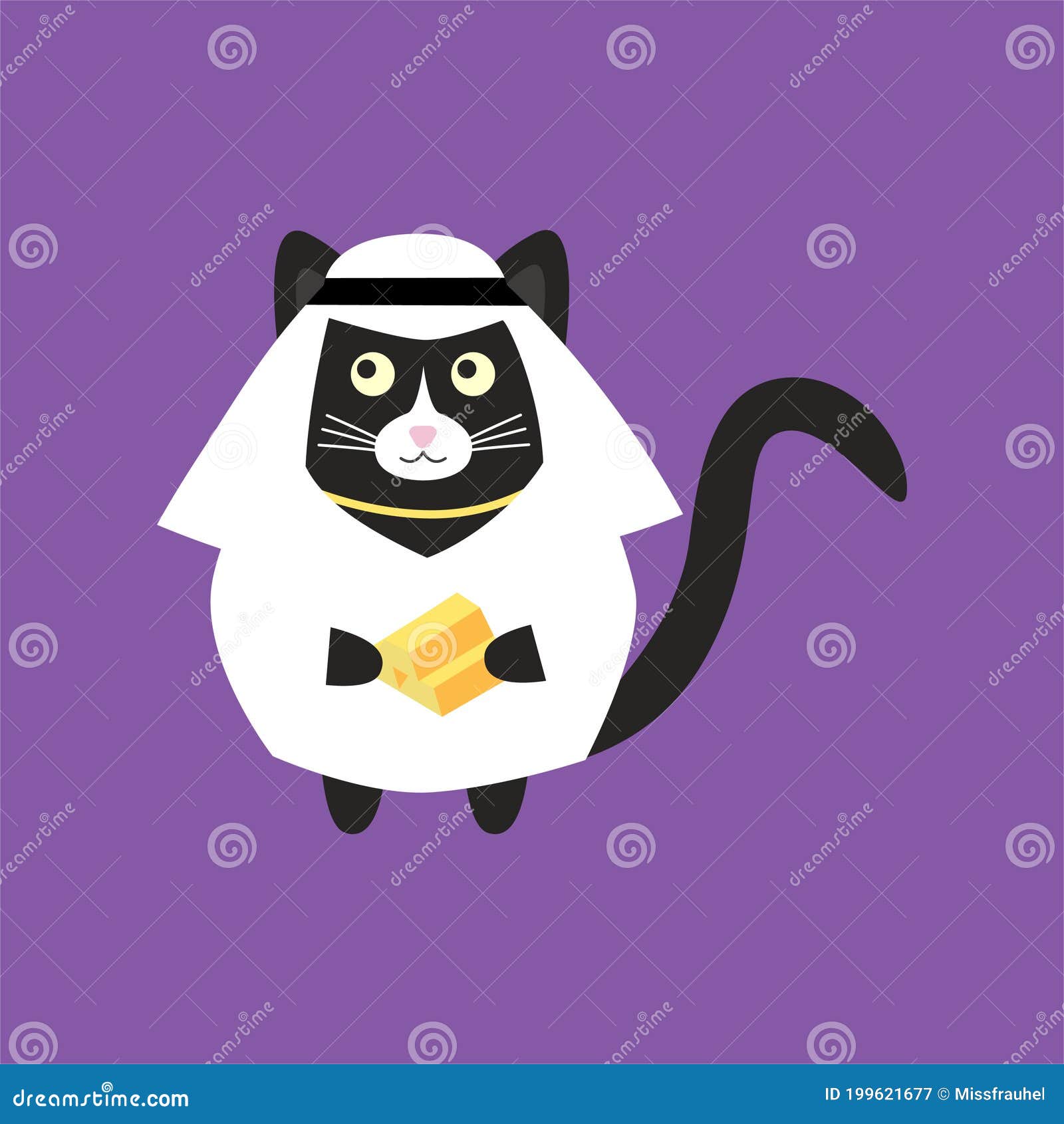 Cute Arab Sheikh Cat In White Robe And Gold Bar. Isolated Animal For ...