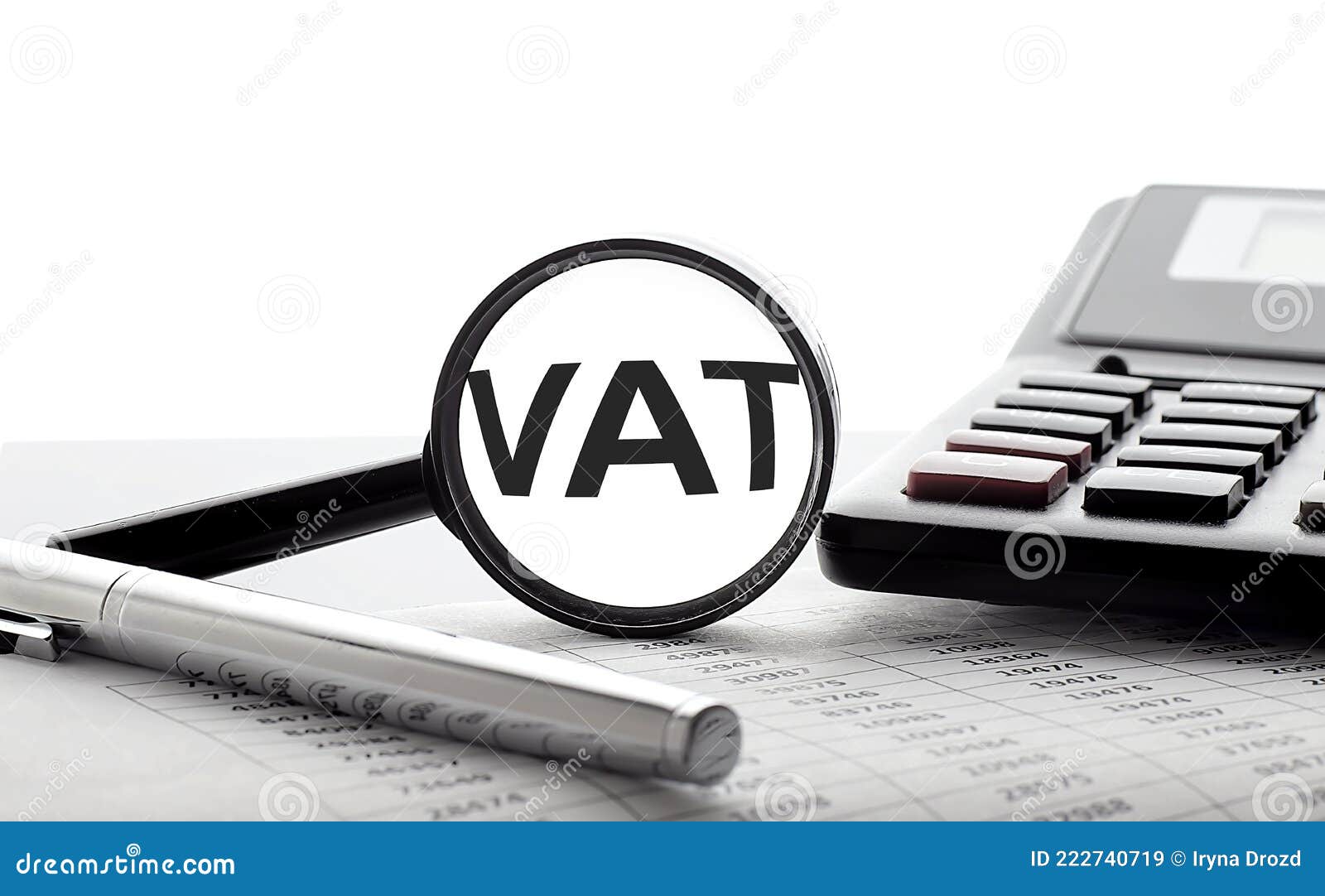 VAT Concept. Magnifier Glass with Text on Chart with Pen and Calculator ...