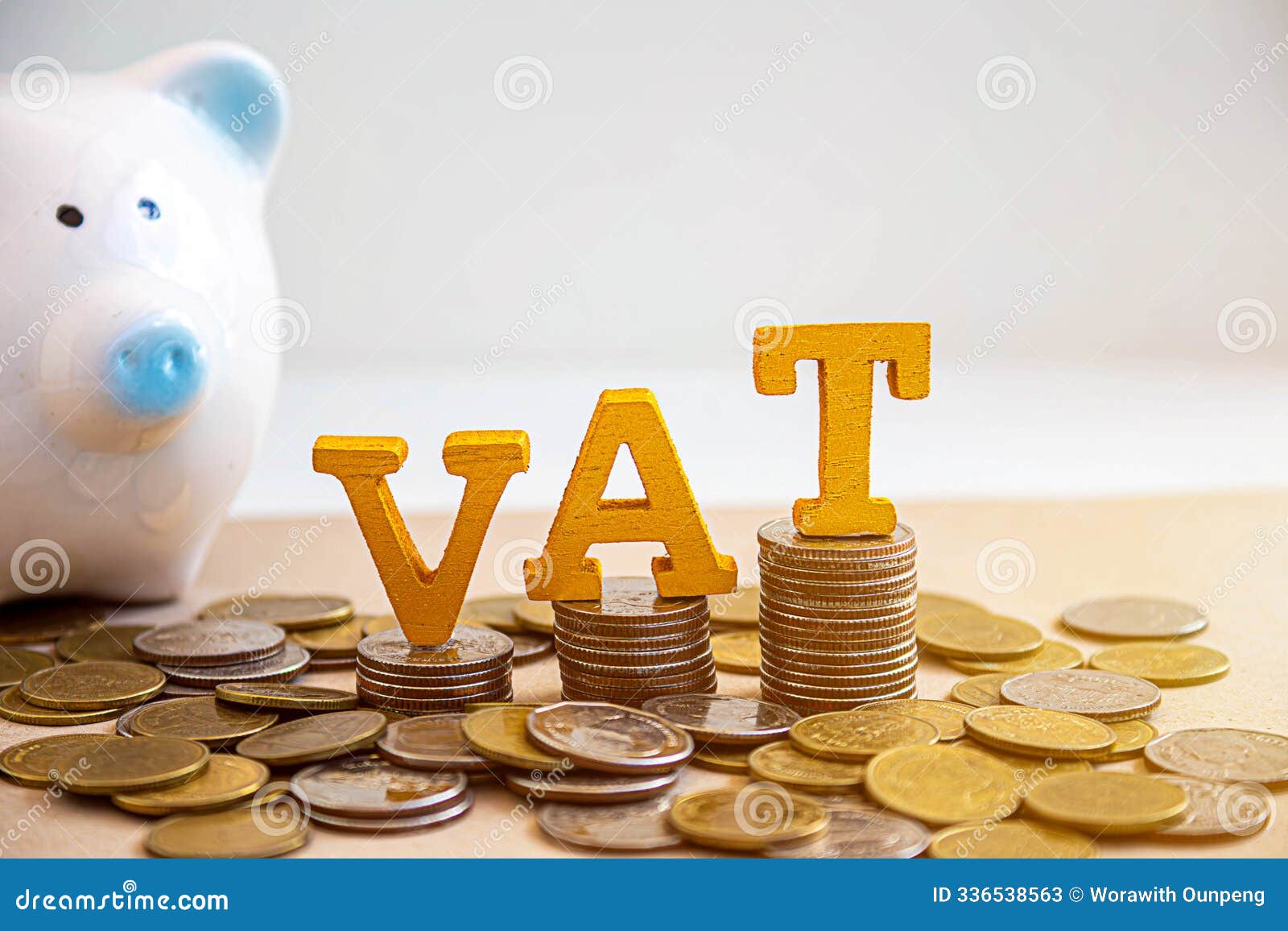 Vat Concept.Word Vat with Stacked Coins There is a Notebook Calculator ...