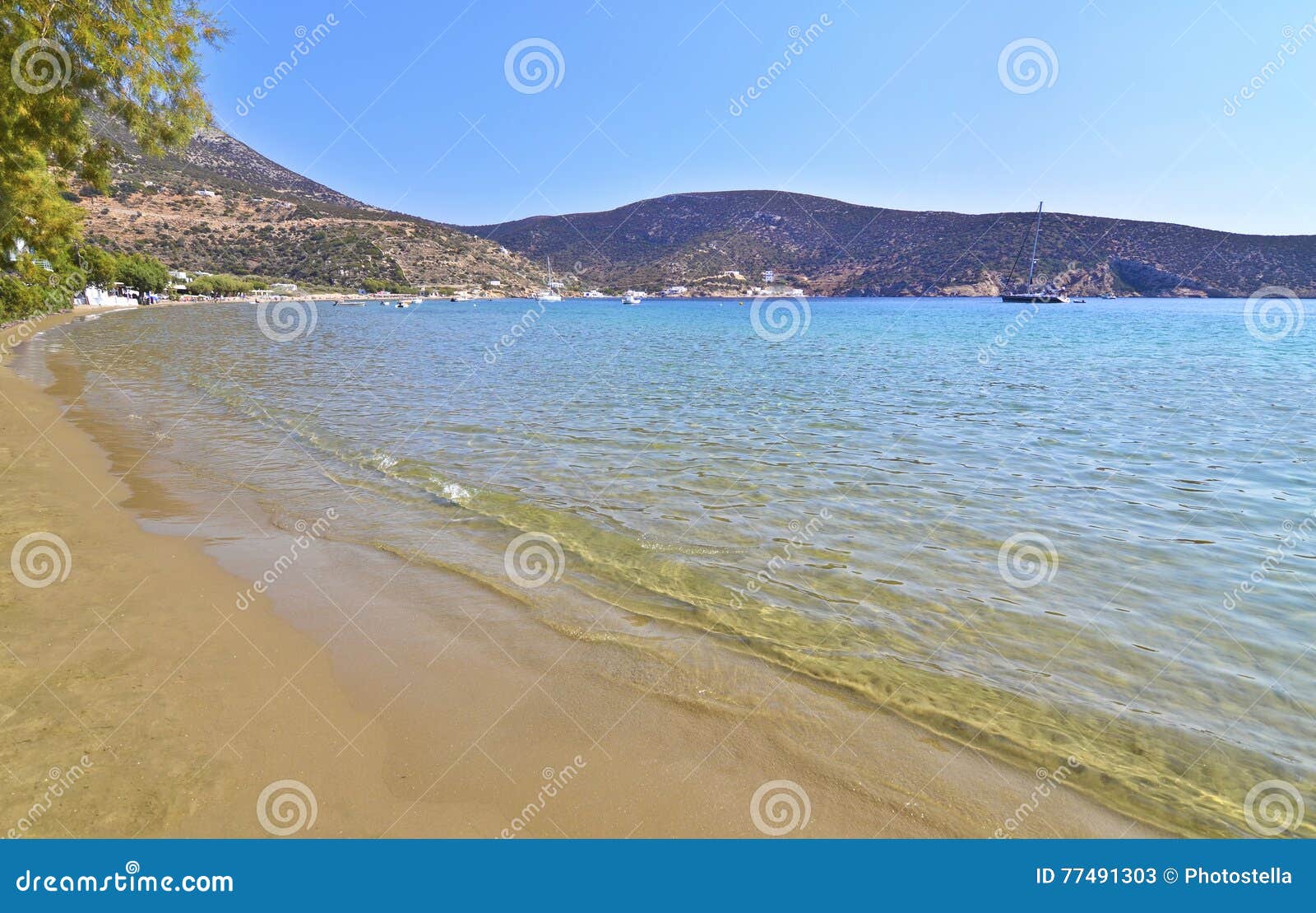 Vathi beach Sifnos Greece stock image. Image of tourism - 77491303