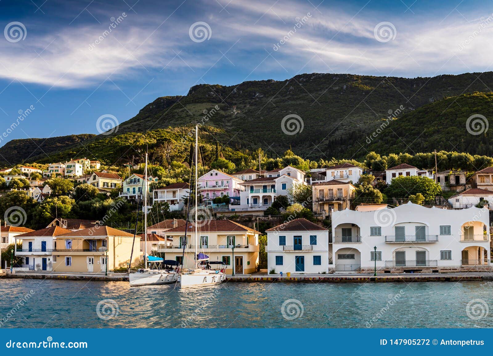 Vathy in Ithaca Island, Greece, at Sunset. Stock Photo - Image of ...