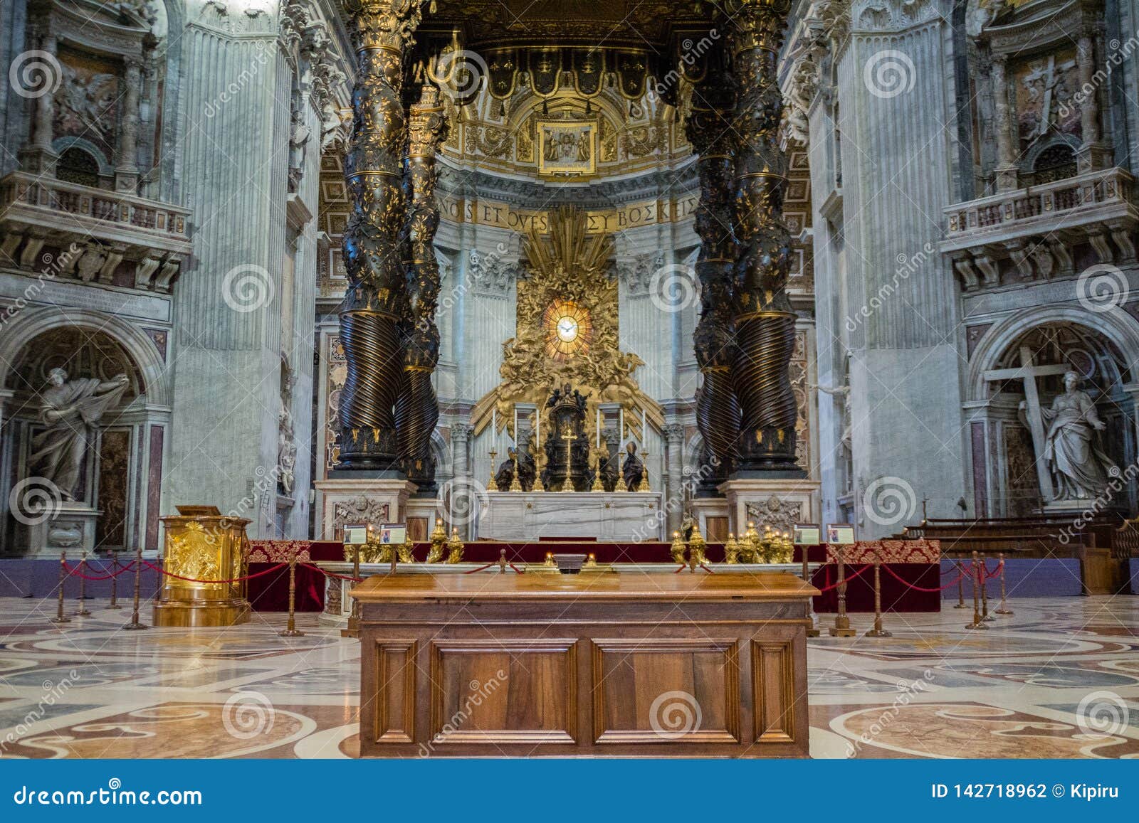 Vatican - 28 August 2017: Altar with Bernini`s Baldacchino. Interior of ...