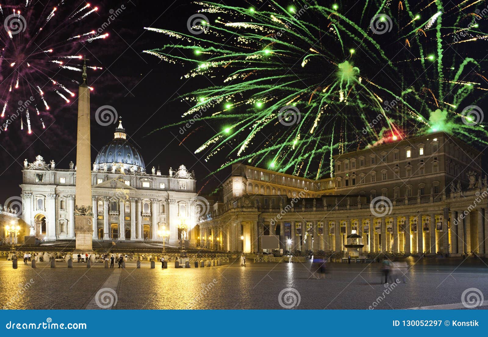 Vatican. Celebratory Fireworks Over a St Peter`s Square. Rome Editorial ...