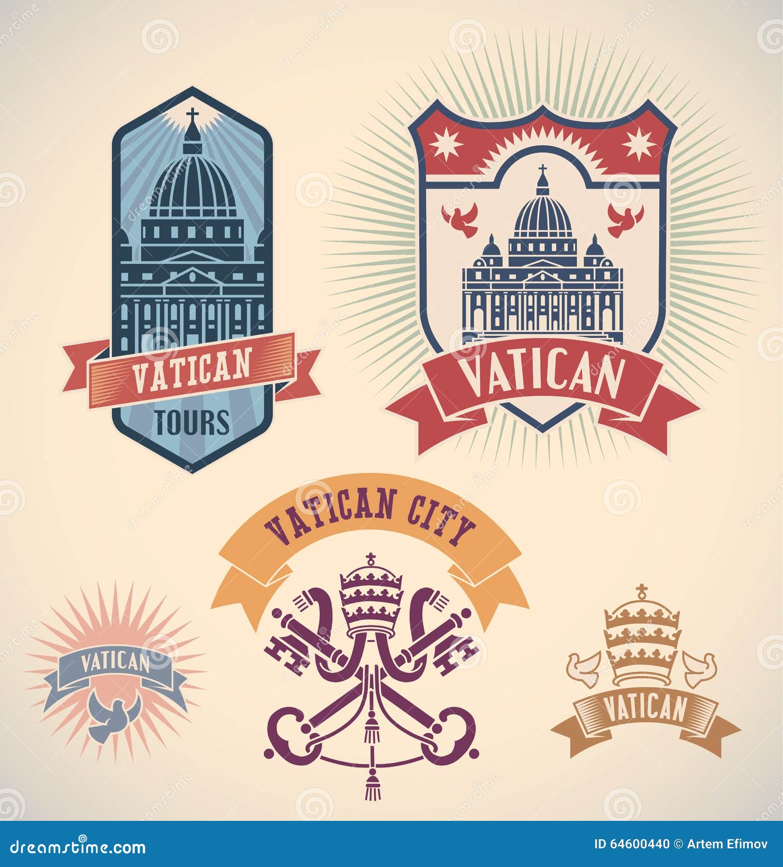 Vatican labels stock vector. Illustration of pigeon, landmark - 64600440