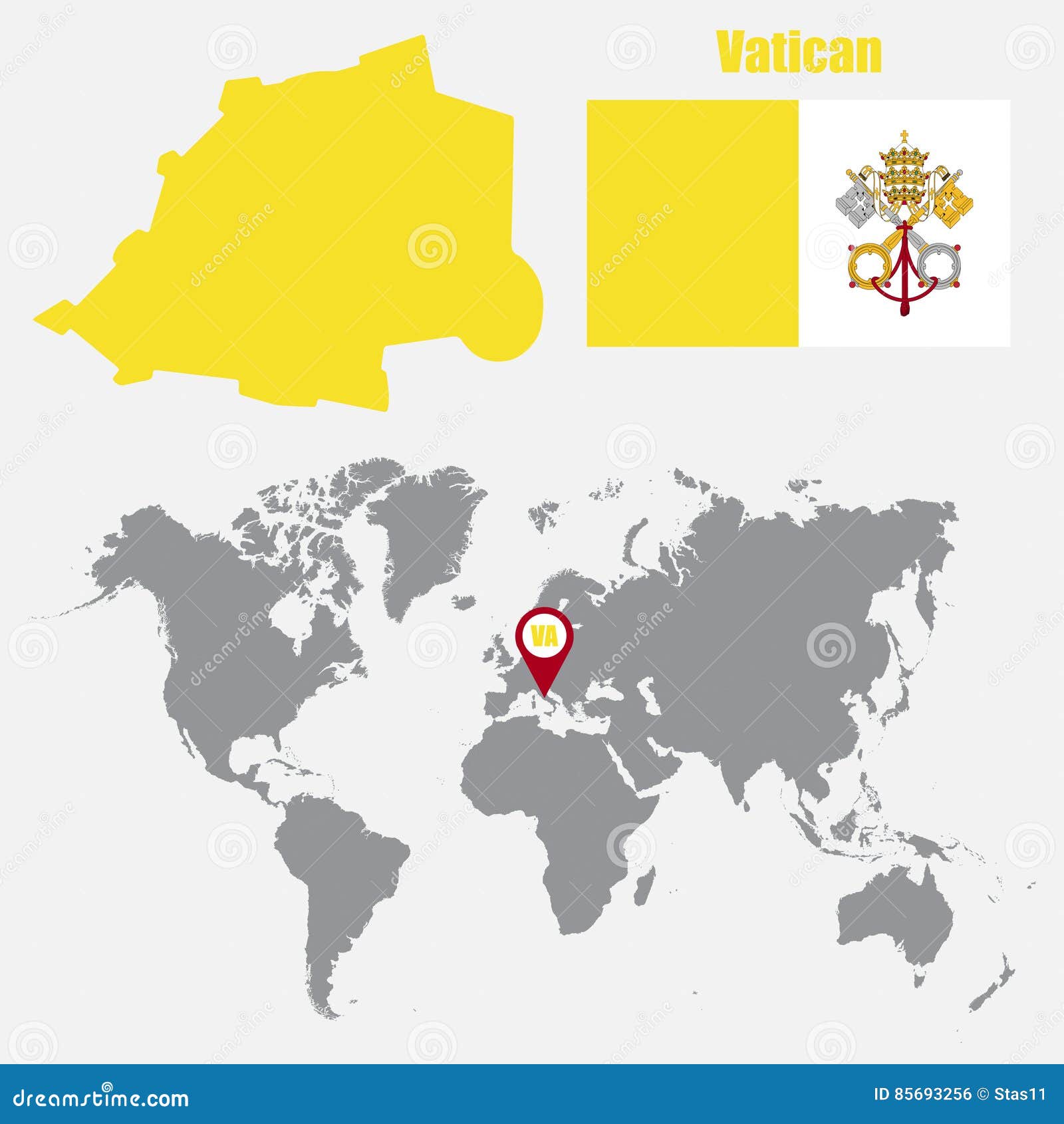 Zoom On Vatican City Map And Flag. World Map Cartoon Vector ...