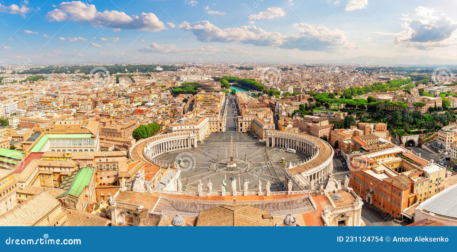 Vatican Panorama and Statues on the Top of St Peter`s Basilica, Italy ...
