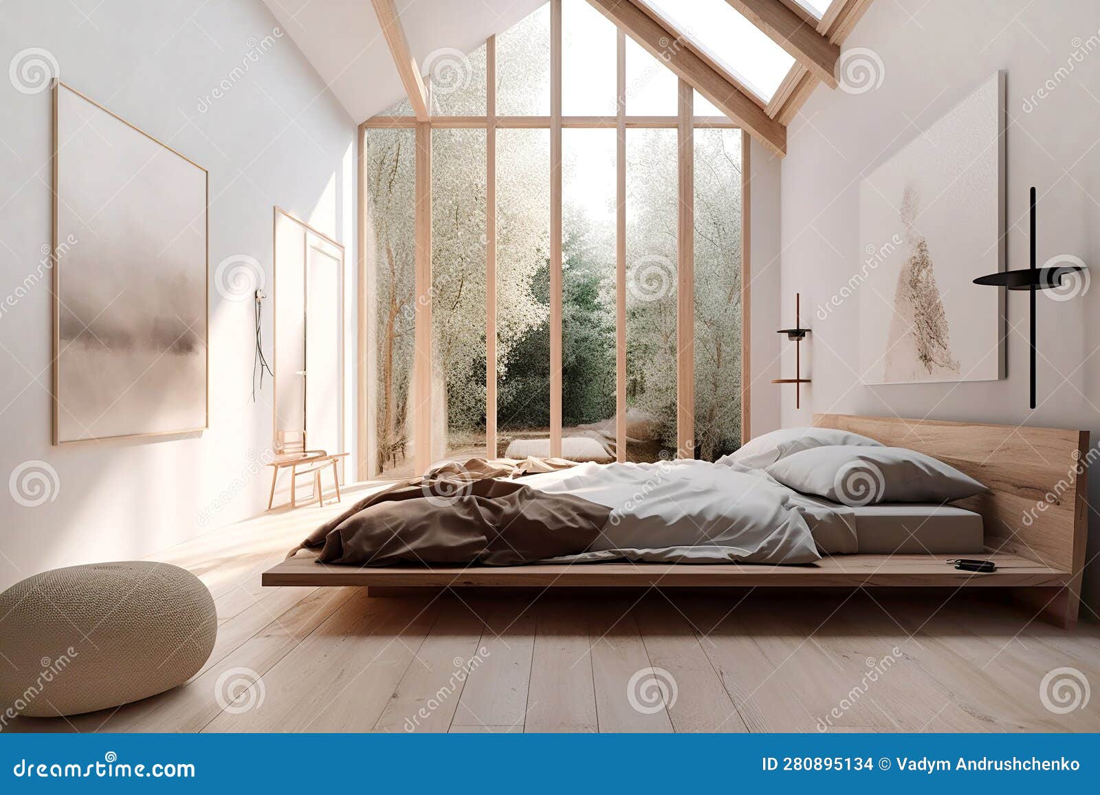 Vaulted Ceiling with Skylights in Farmhouse. Interior Design of Modern ...