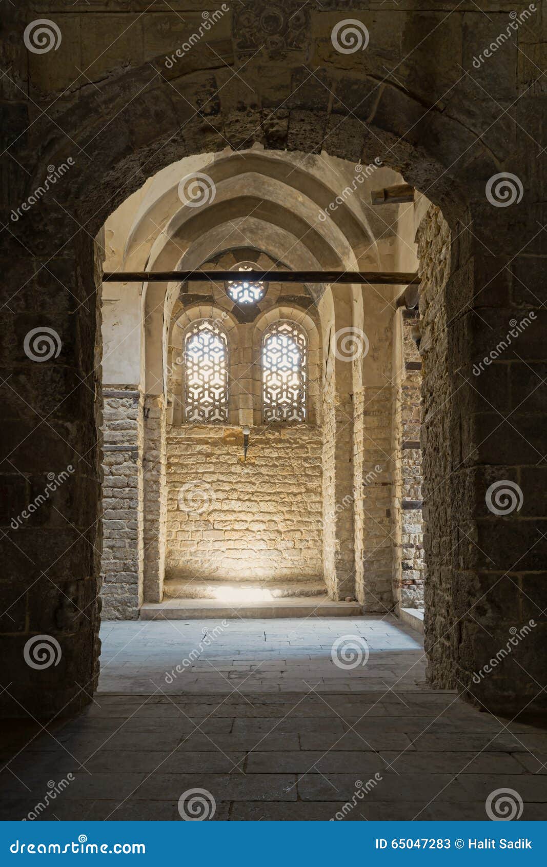 Vaulted Passage Leading To a Wall with Two Adjacent Windows at T Stock ...