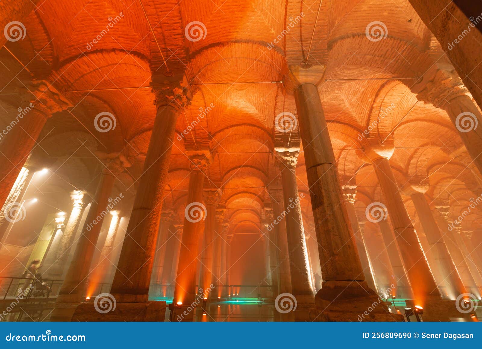 Vaults and Columns of Basilica Cistern with Orange Light Ambient Stock ...