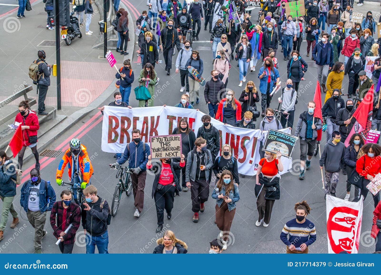 VAUXHALL, LONDON, ENGLAND- 1 May 2021: Protesters at a KILL the BILL ...