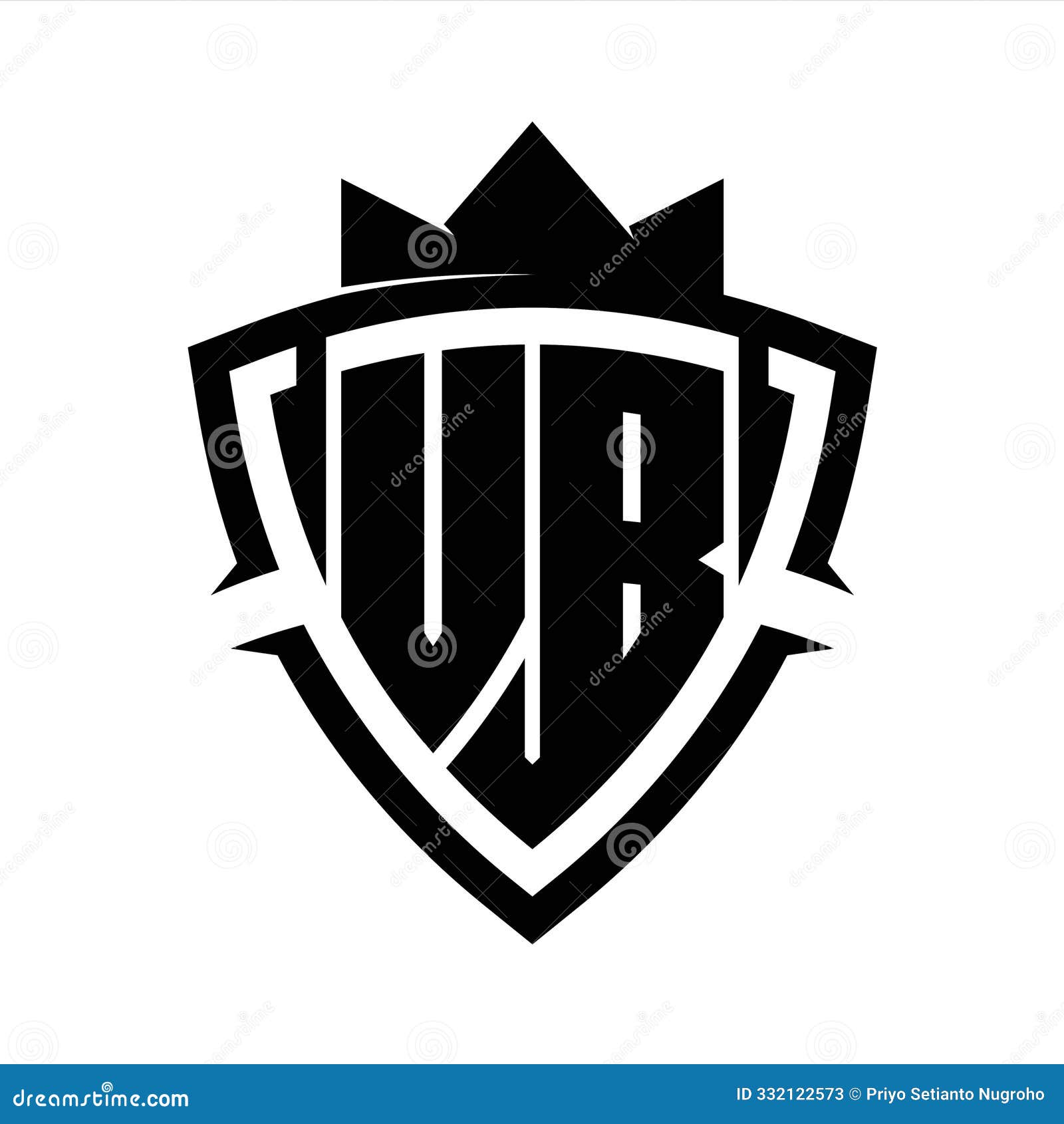 VB Letter Bold Monogram Triangle Curve Shield Shape with Crown Black ...
