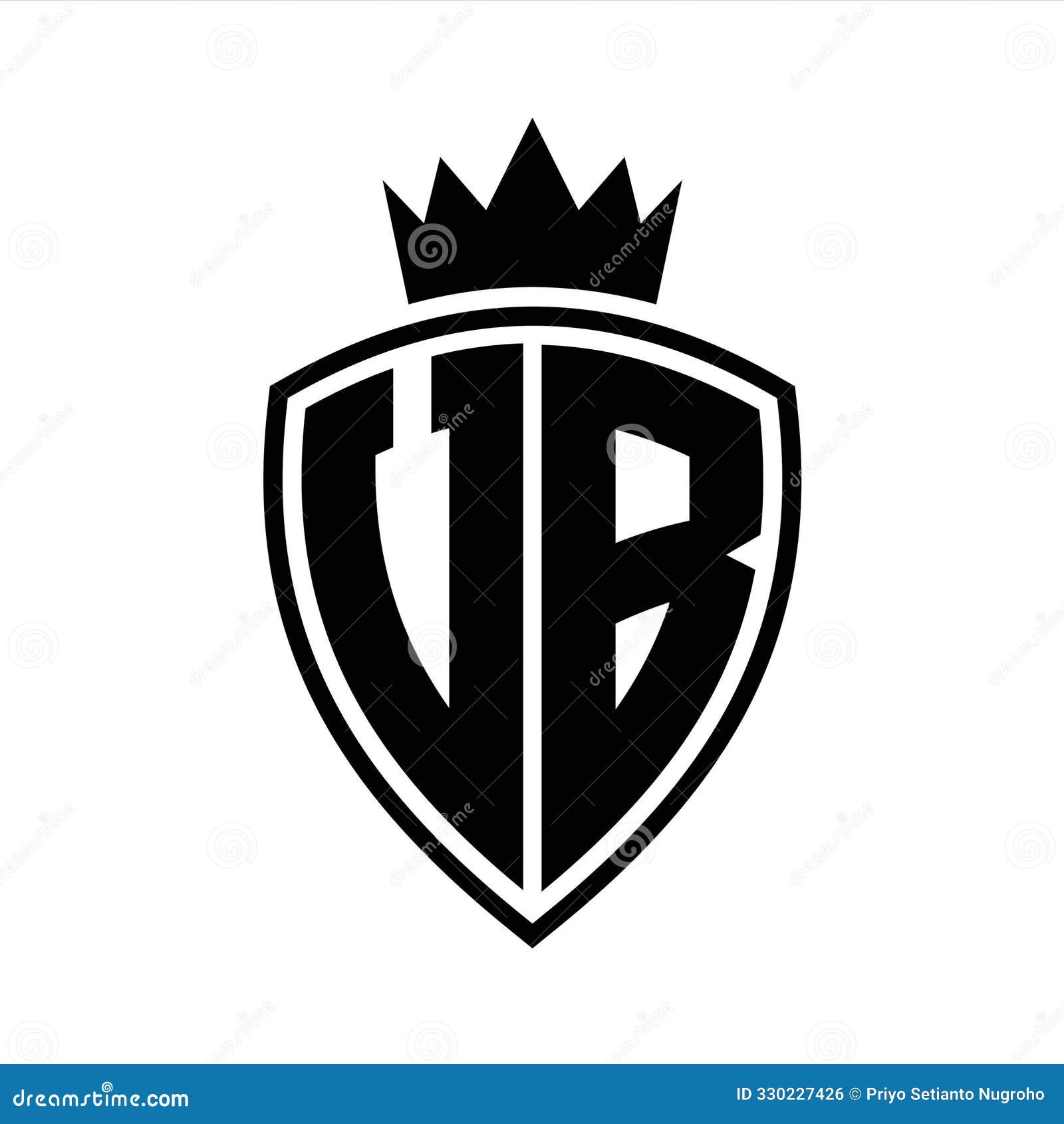 VB Letter Monogram Shield and Crown Outline Shape with Black and White ...