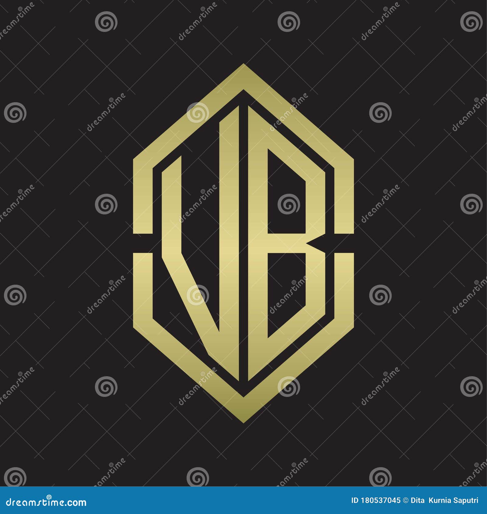 VB Logo Monogram with Hexagon Shape and Outline Slice Style with Gold ...