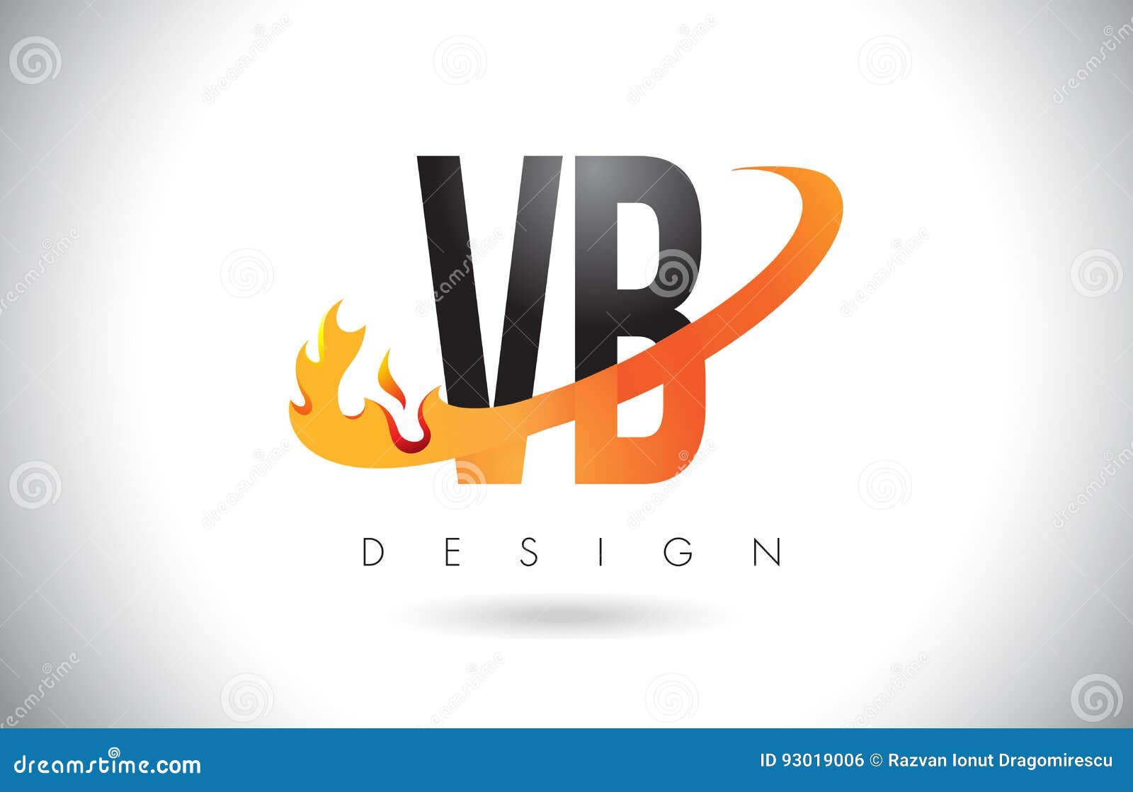 VB V B Letter Logo with Fire Flames Design and Orange Swoosh. Stock ...