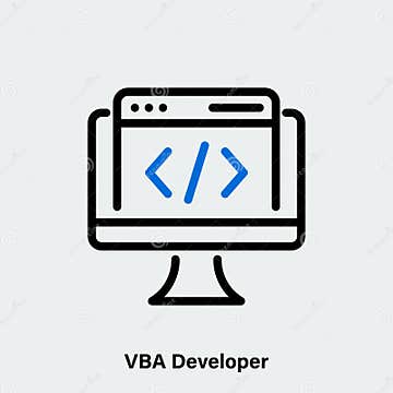 VBA Developer Linear Vector Icon. Isolated Outline Picture of Computer ...
