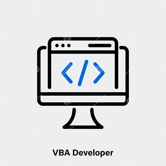 VBA Developer Linear Vector Icon. Isolated Outline Picture of Computer Screen with Coding Page ...