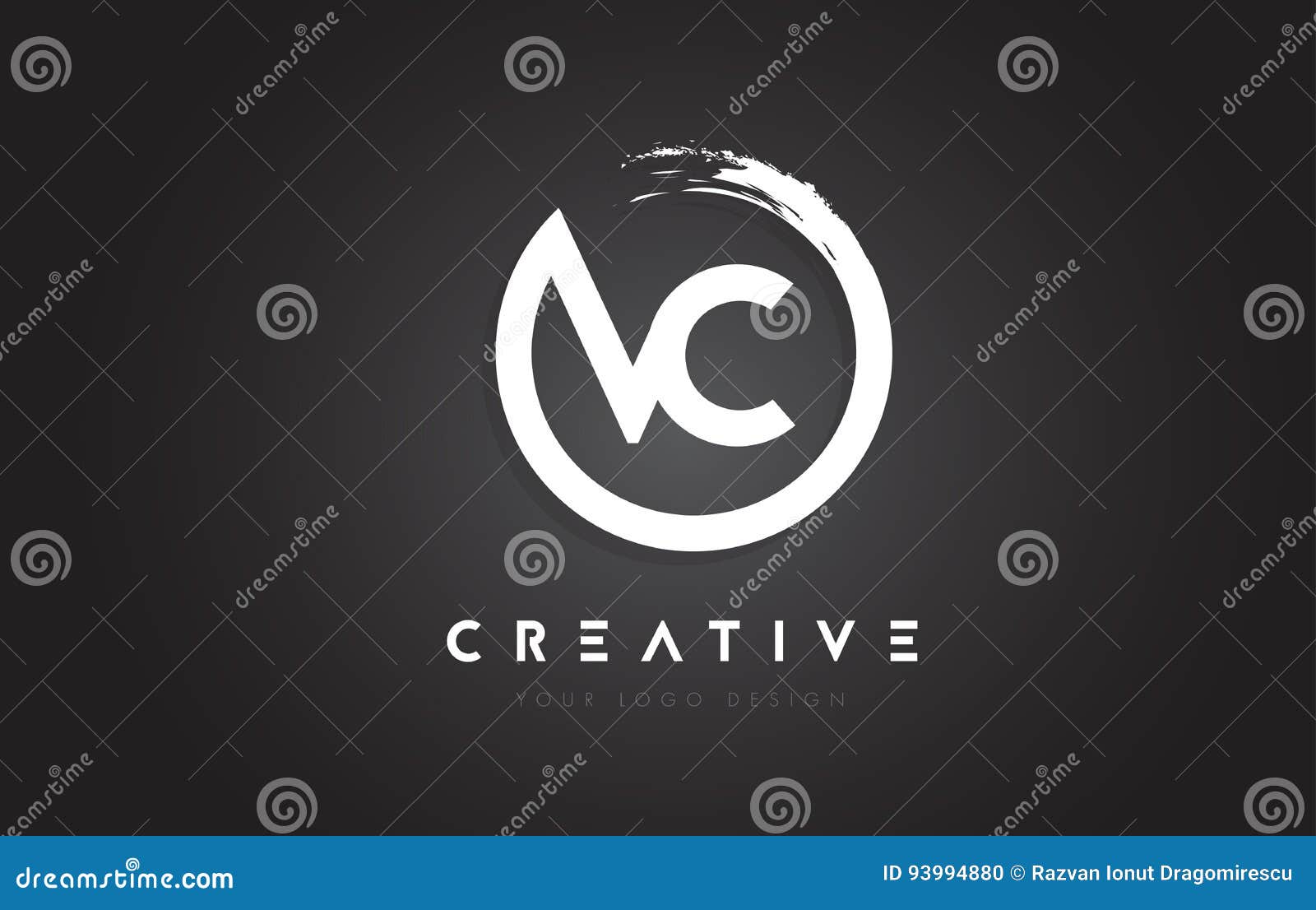 VC Circular Letter Logo with Circle Brush Design and Black Background ...