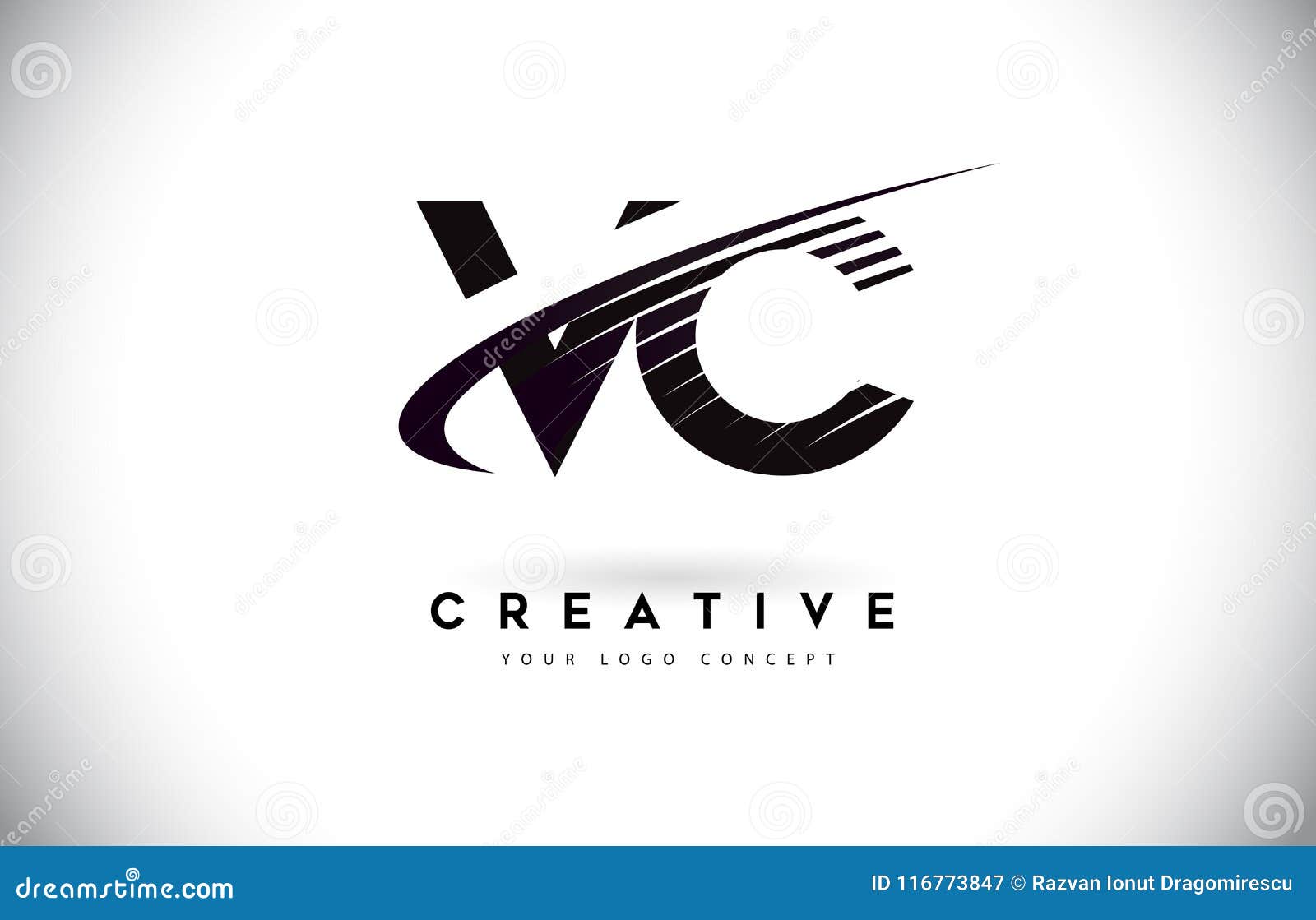 VC Letra Logo Design De V C Com Swoosh E Linhas Pretas Ilustração do ...