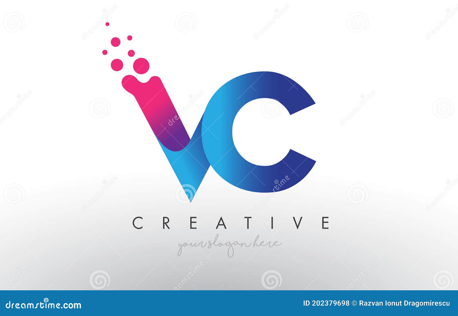 VC Letter Design with Creative Dots Bubble Circles and Blue Pink Colors ...