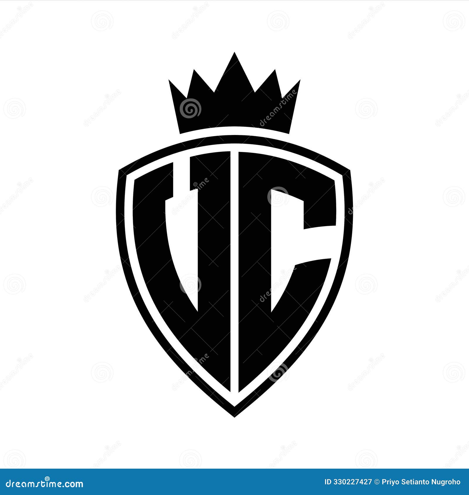 VC Letter Monogram Shield and Crown Outline Shape with Black and White ...