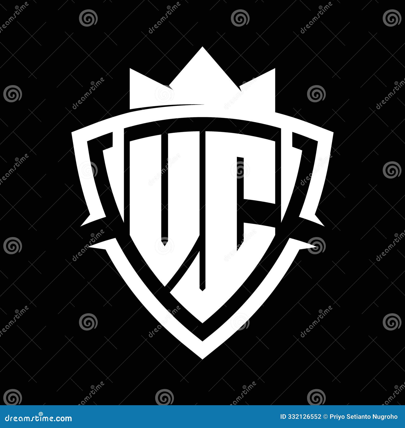 VC Letter Monogram with Triangle Curve Shield Shape with Crown White ...