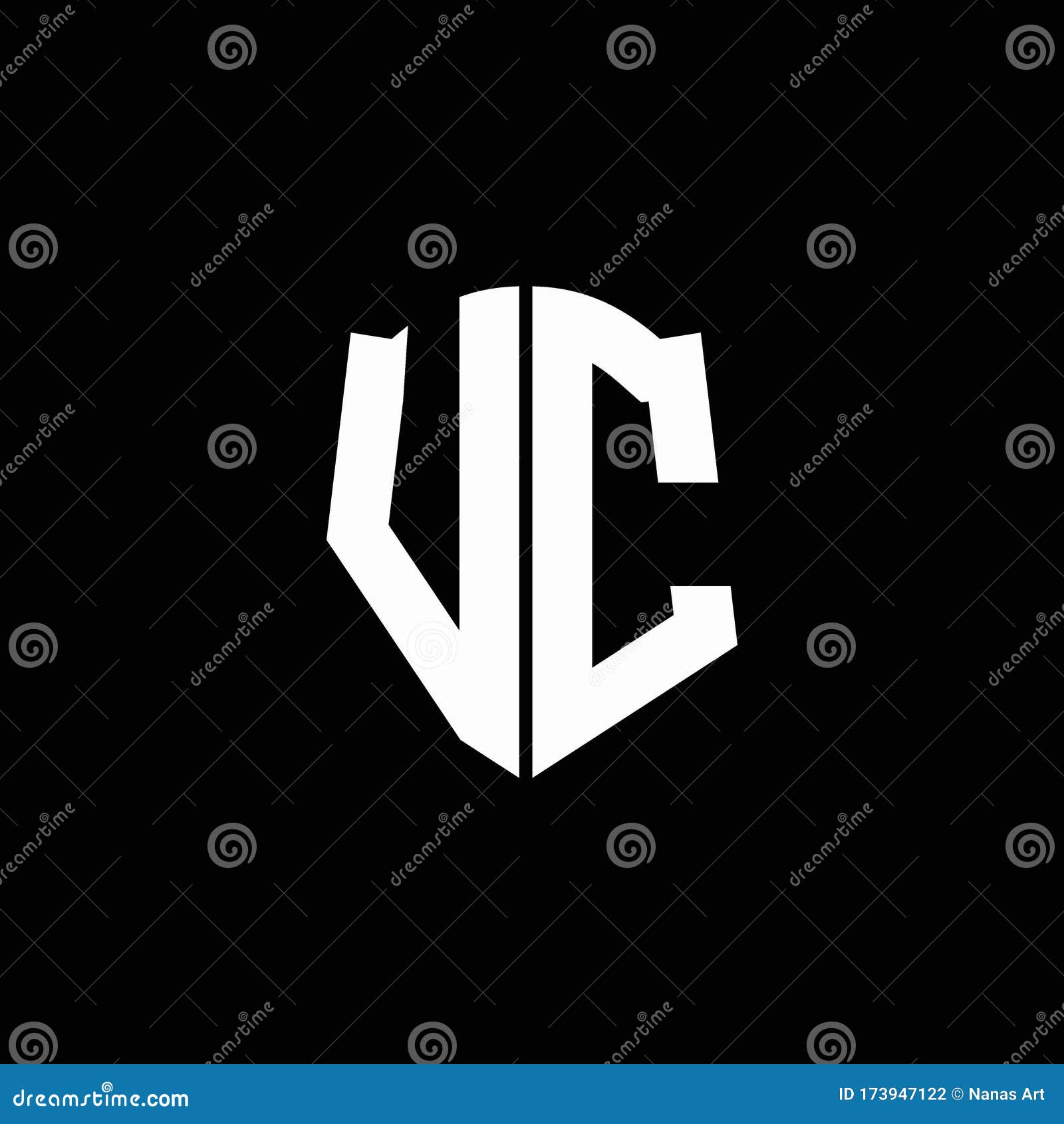 VC Monogram Letter Logo Ribbon with Shield Style Isolated on Black ...