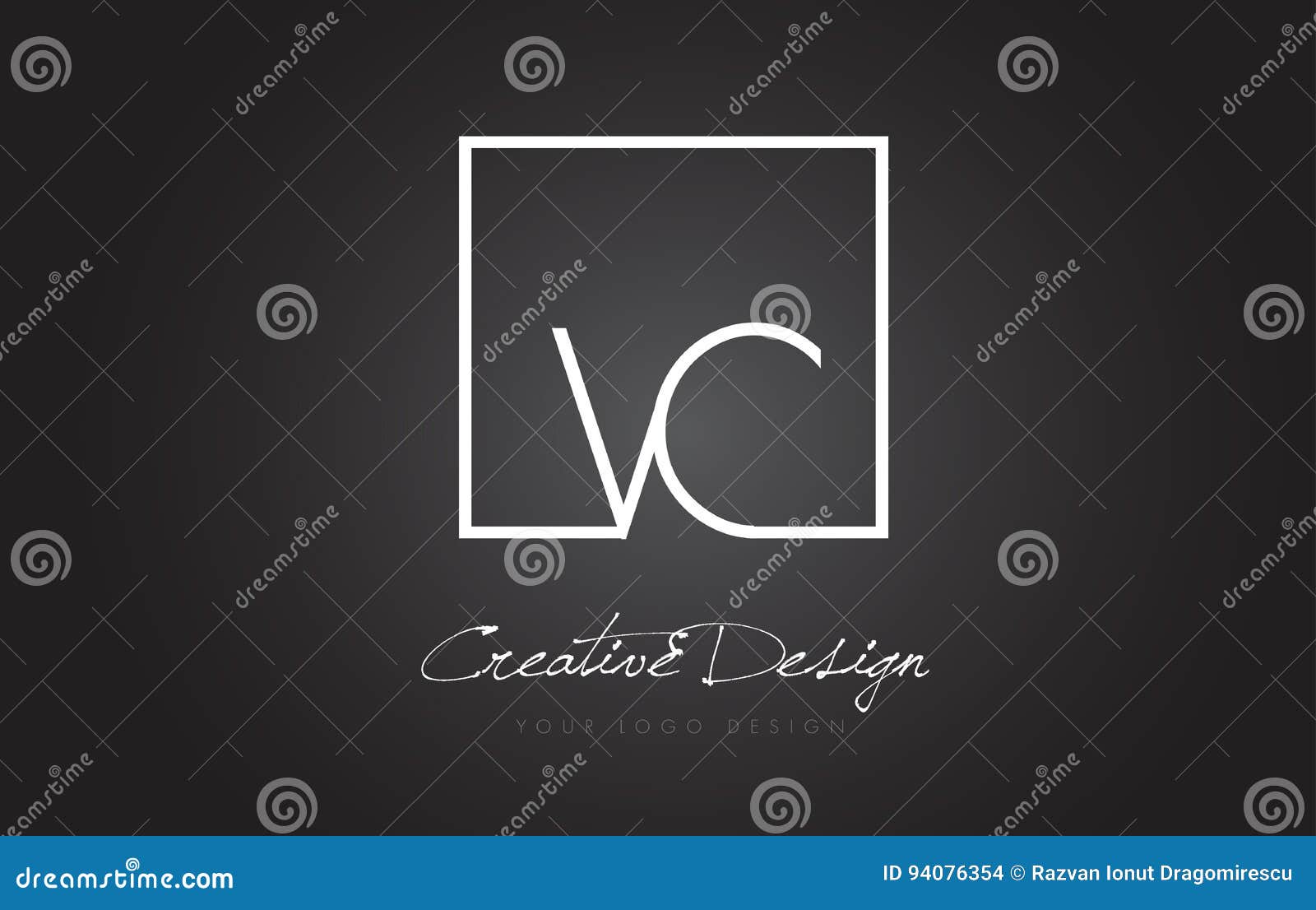 VC Square Frame Letter Logo Design with Black and White Colors. Stock ...