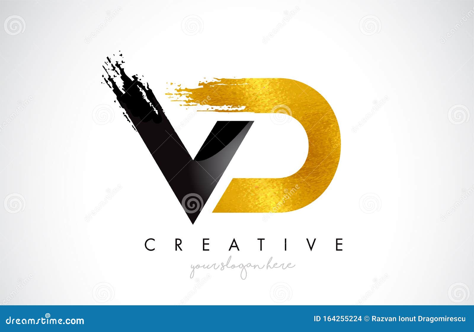 VD Letter Design with Brush Stroke and Modern 3D Look Stock Vector ...