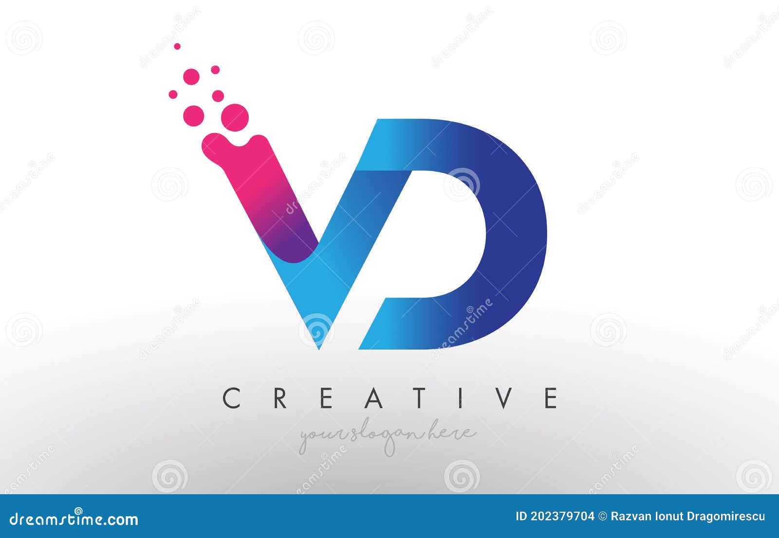 VD Letter Design with Creative Dots Bubble Circles and Blue Pink Colors ...
