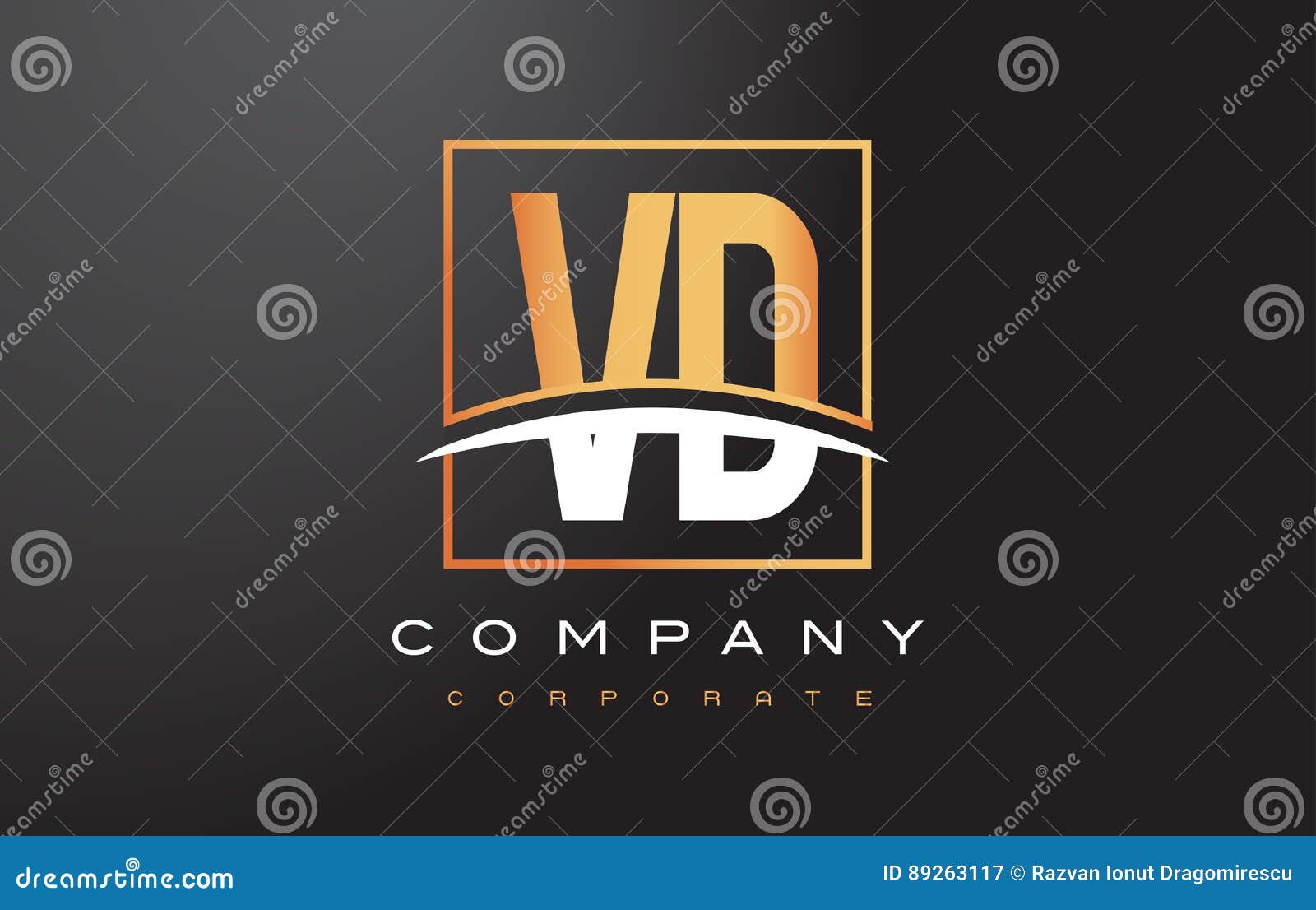 VD V D Golden Letter Logo Design with Gold Square and Swoosh. Stock ...
