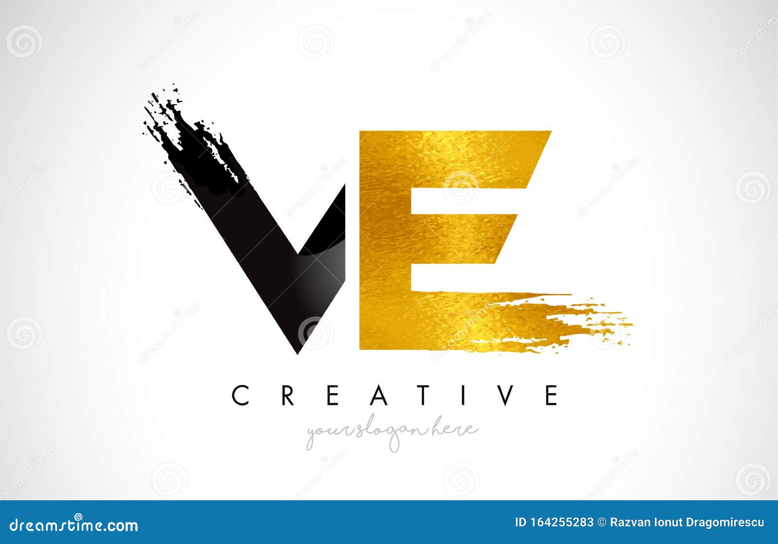VE Letter Design with Brush Stroke and Modern 3D Look Stock Vector ...