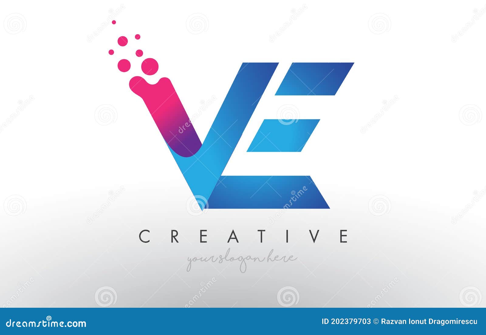 VE Letter Design with Creative Dots Bubble Circles and Blue Pink Colors ...