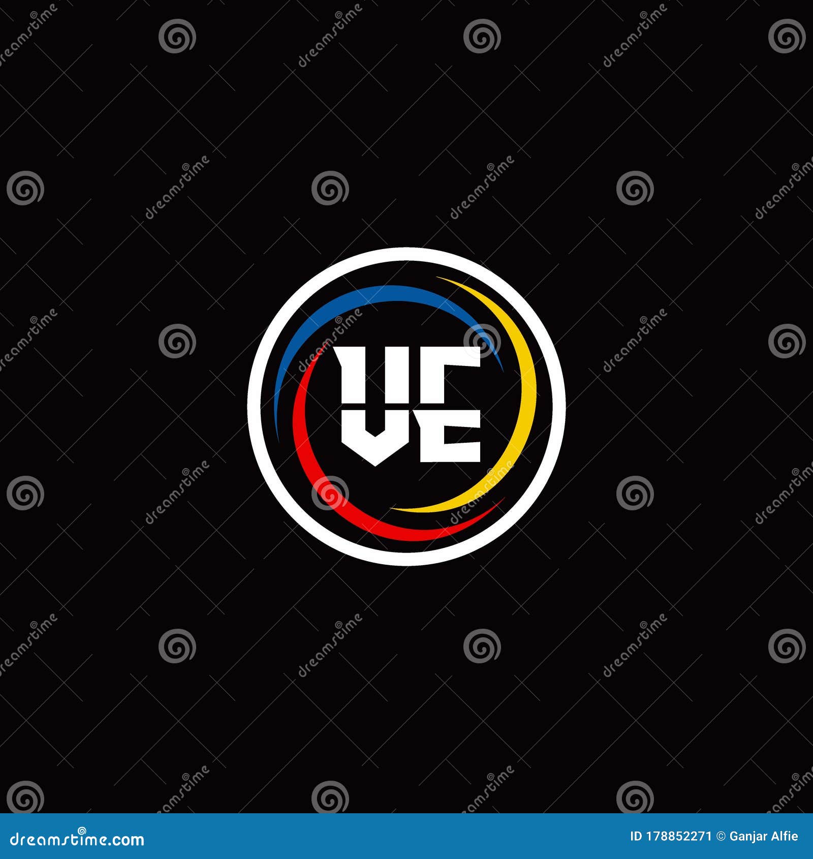 VE Monogram Logo Isolated on Circle Shape with 3 Slash Colors Rounded ...