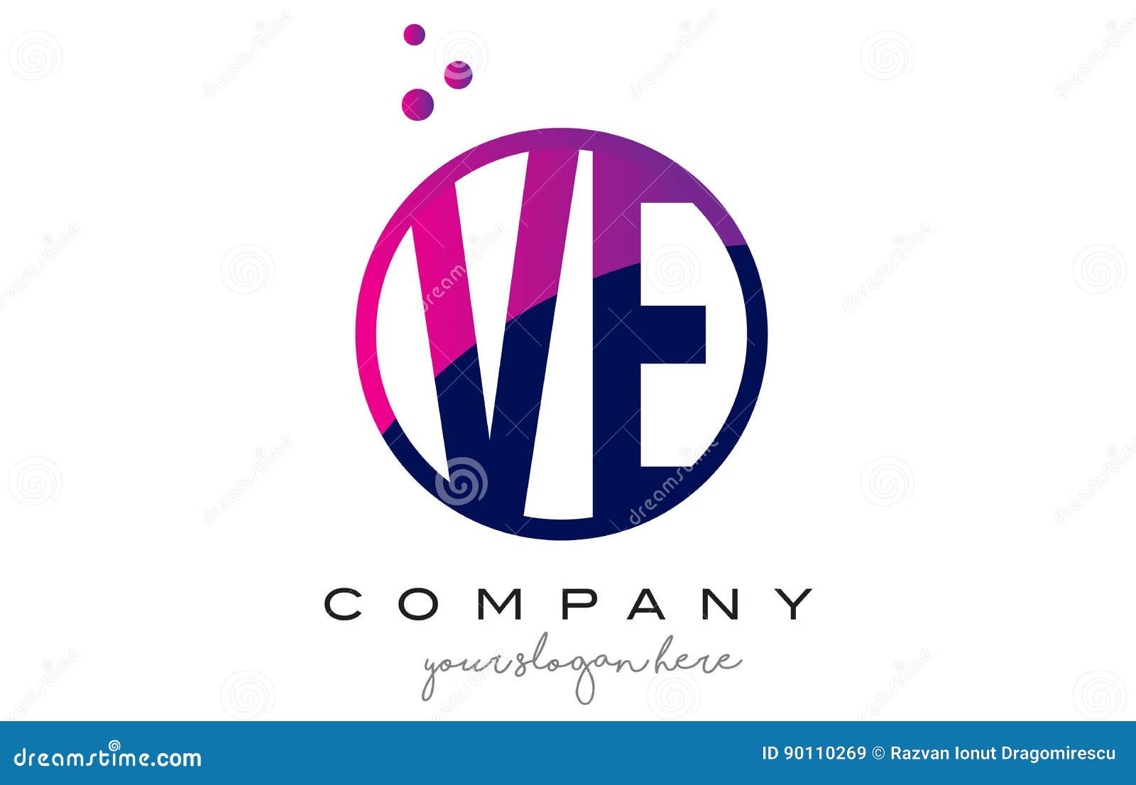 VE V E Circle Letter Logo Design with Purple Dots Bubbles Stock Vector ...