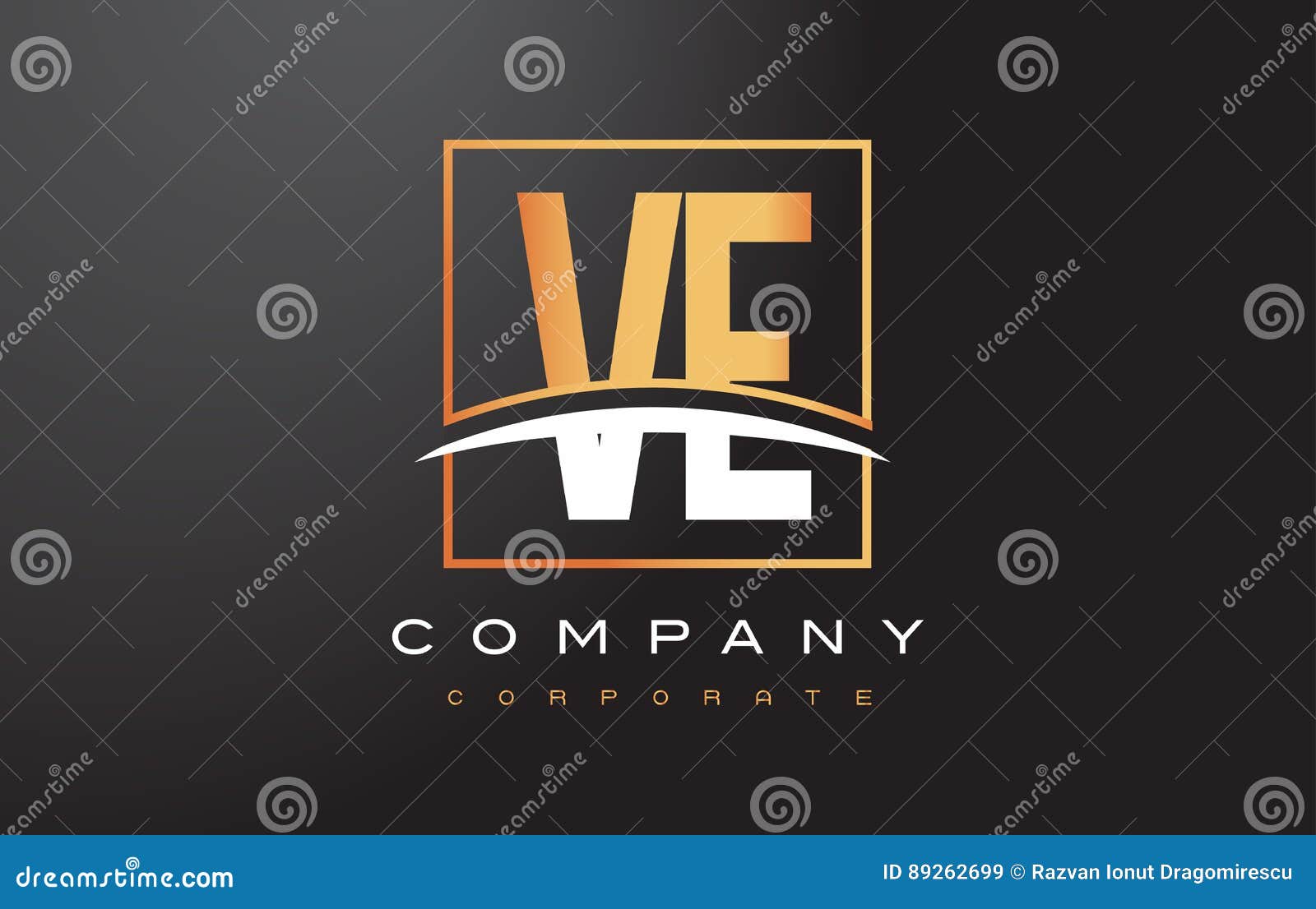 VE V E Golden Letter Logo Design with Gold Square and Swoosh. Stock ...