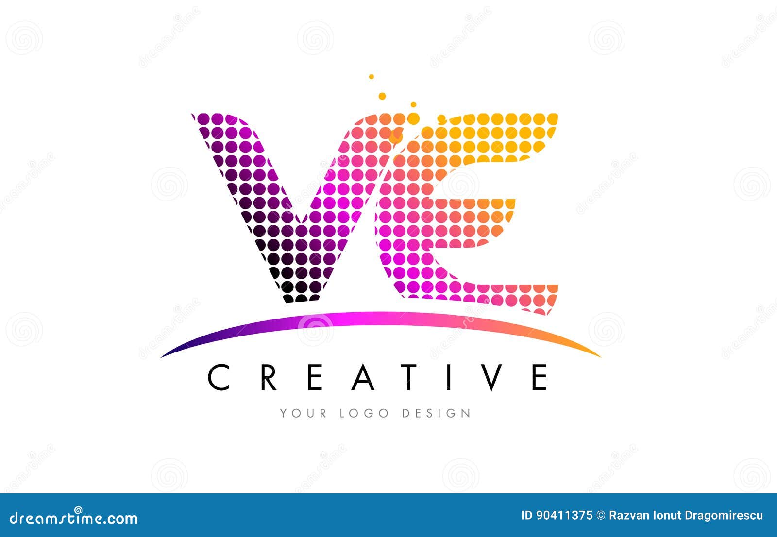 VE V E Letter Logo Design with Magenta Dots and Swoosh Stock Vector ...