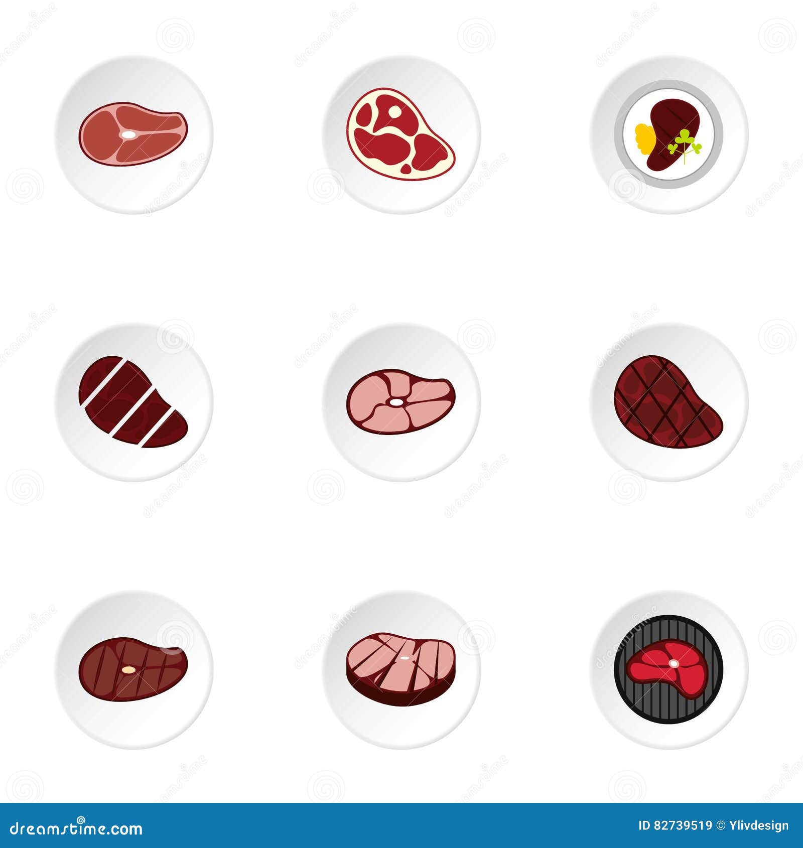 Veal icons set, flat style stock vector. Illustration of grill - 82739519