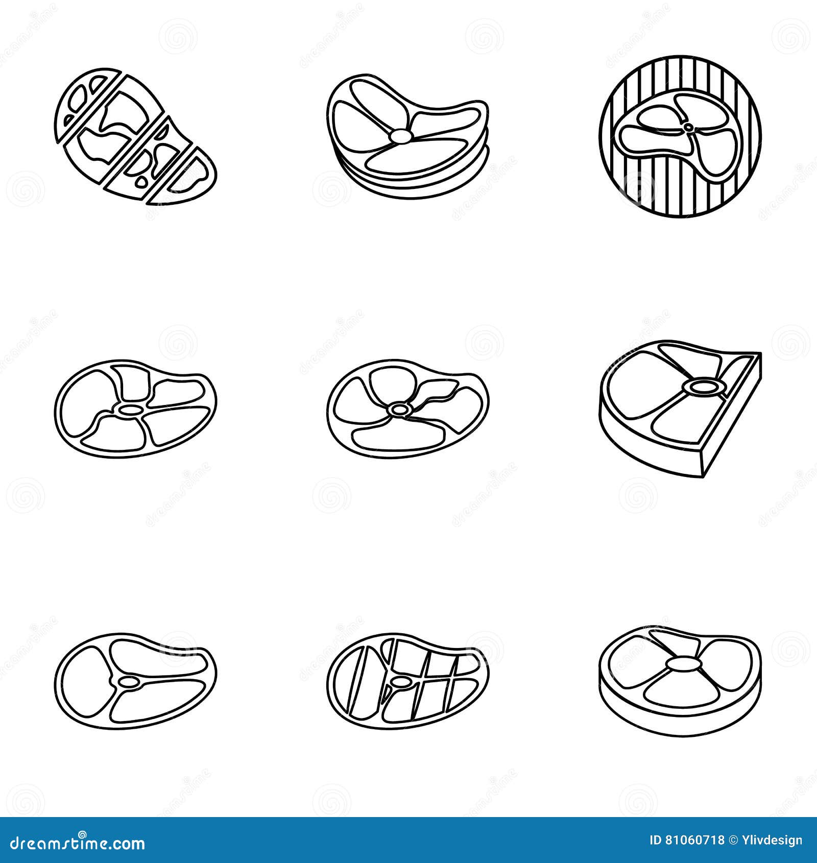 Veal Icons Set, Outline Style Stock Vector - Illustration of lamb ...
