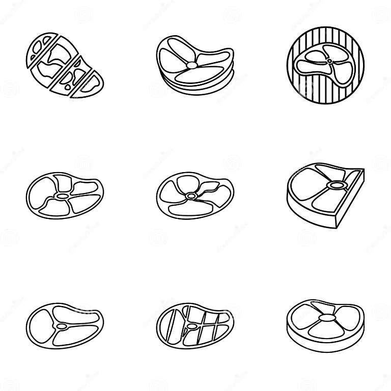 Veal Icons Set, Outline Style Stock Vector - Illustration of lamb ...