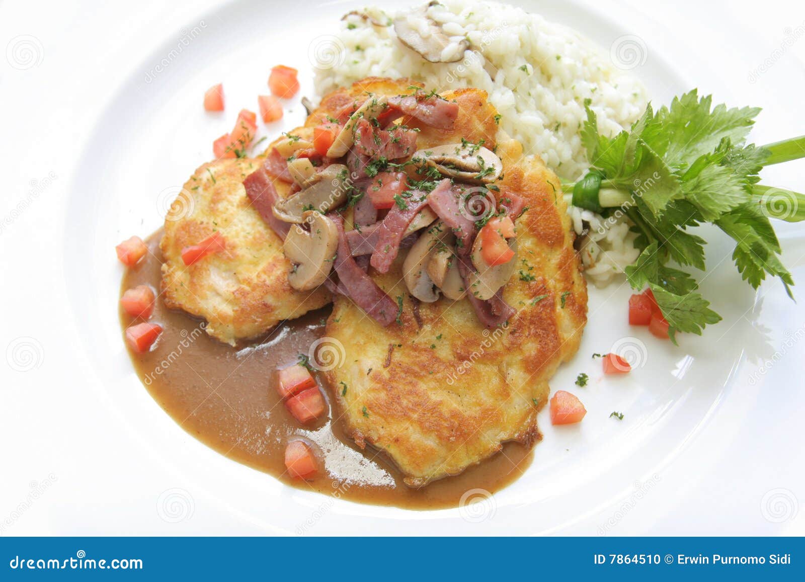 Veal Piccata with Risotto Rice Stock Photo - Image of sauce, restaurant ...