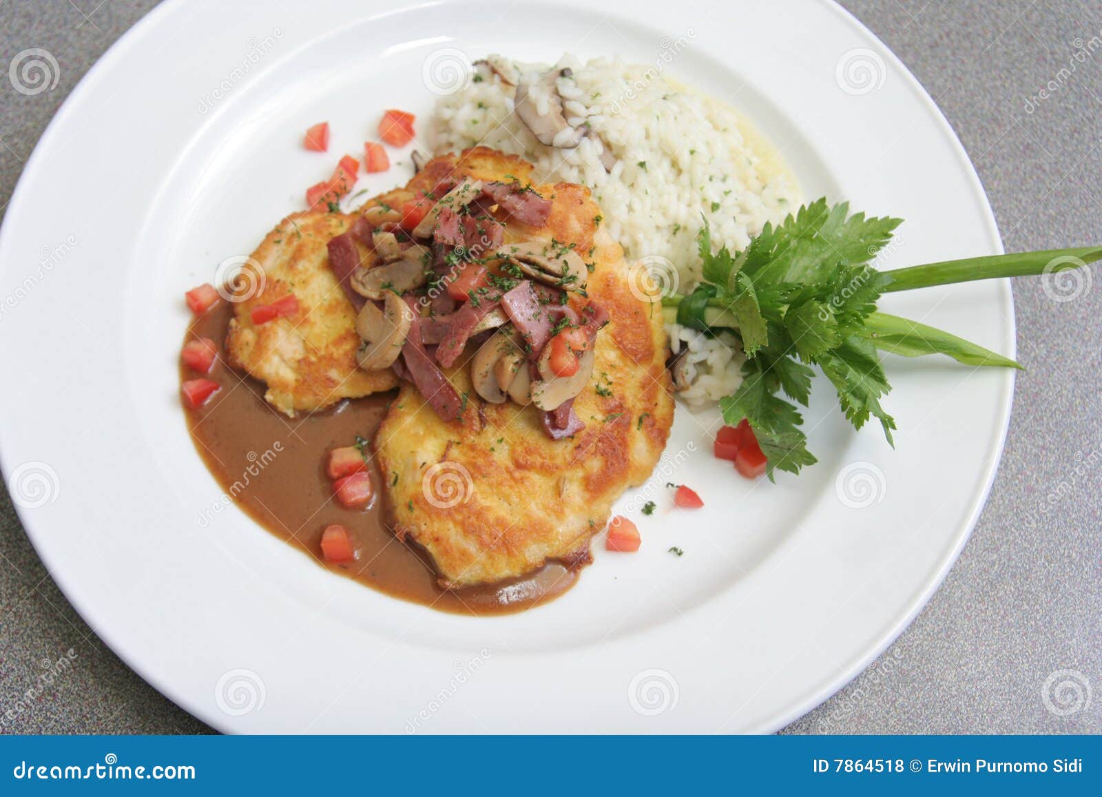 Veal Piccata with Risotto Rice Stock Photo - Image of rice, sauce: 7864518
