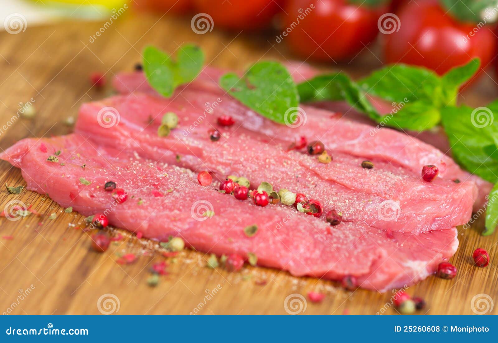 Veal Steak ,raw , close up stock photo. Image of basil - 25260608