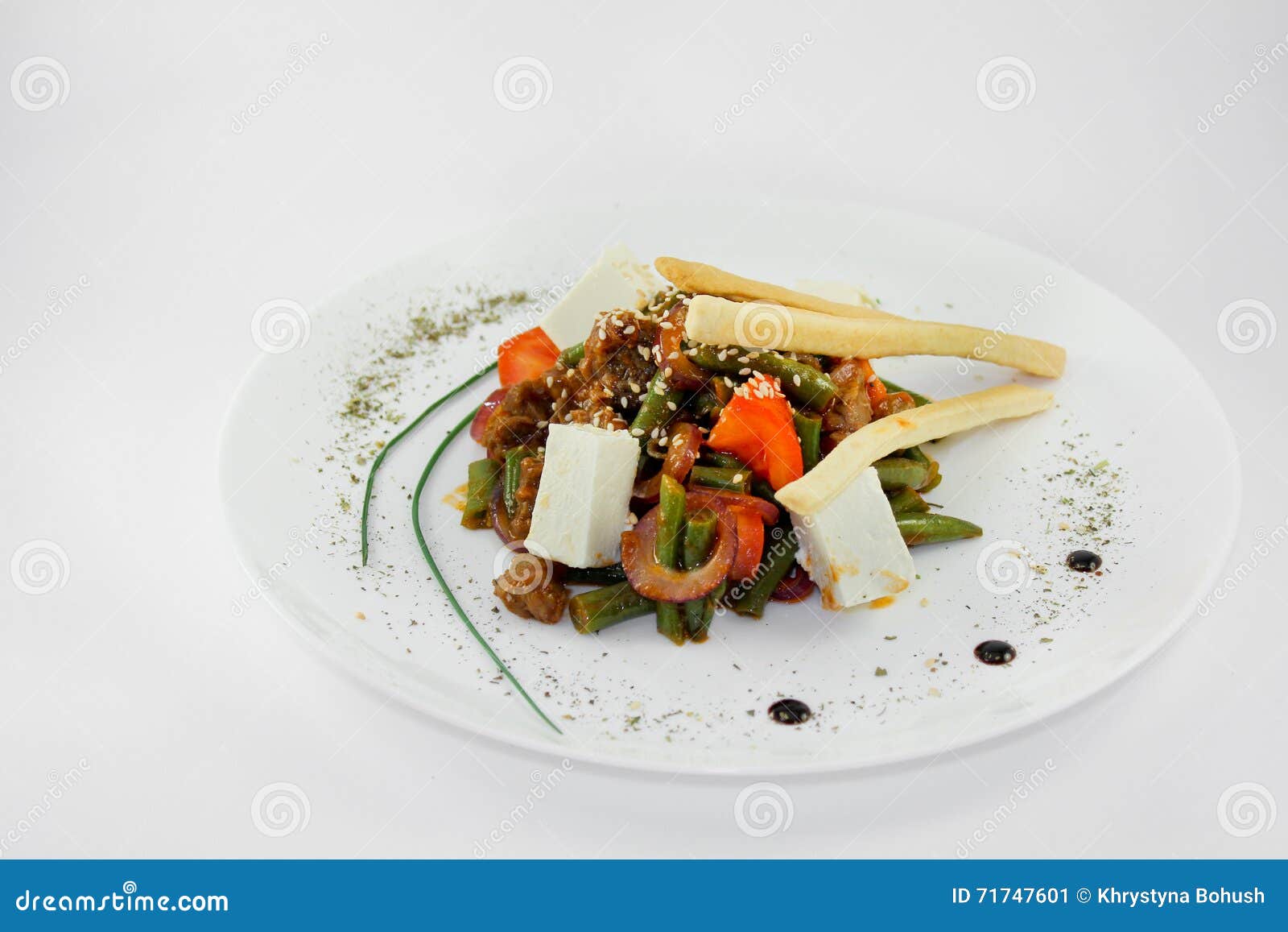 Veal with Vegetables Bread Sticks and Curd Stock Image - Image of lunch ...