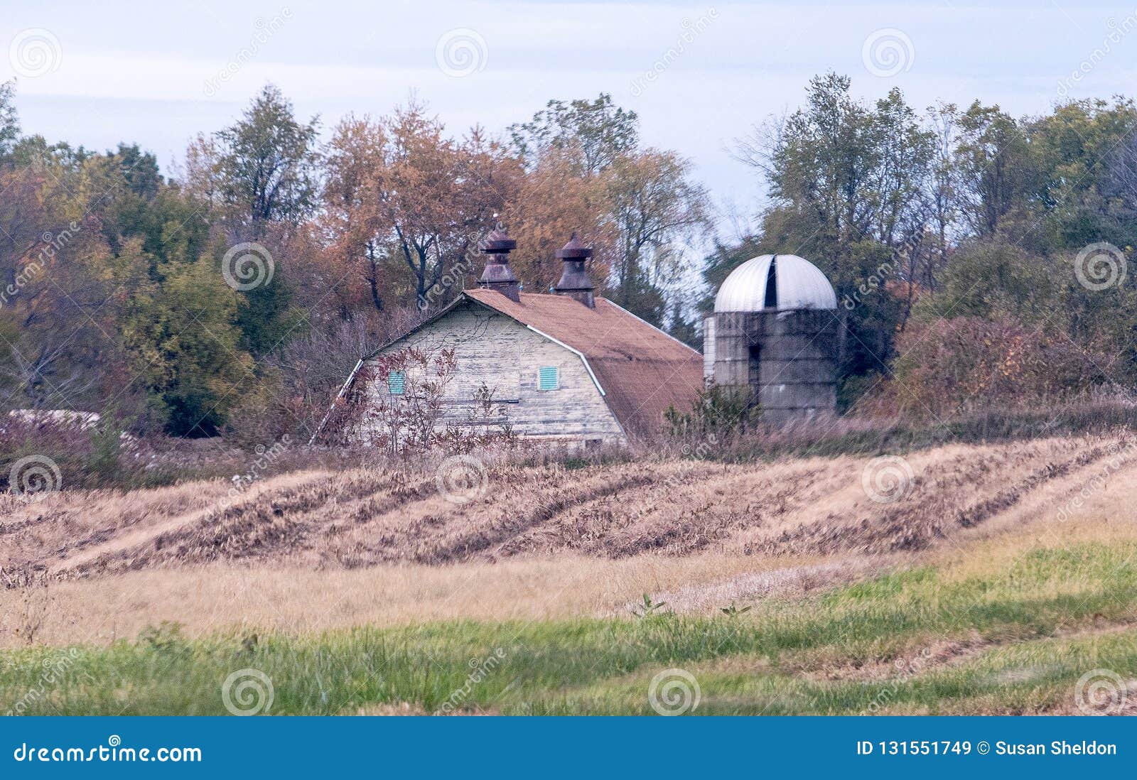 Vecchio Granaio Rustico Con Un Silo Rotondo Ed I Bei Timpani Immagine ...
